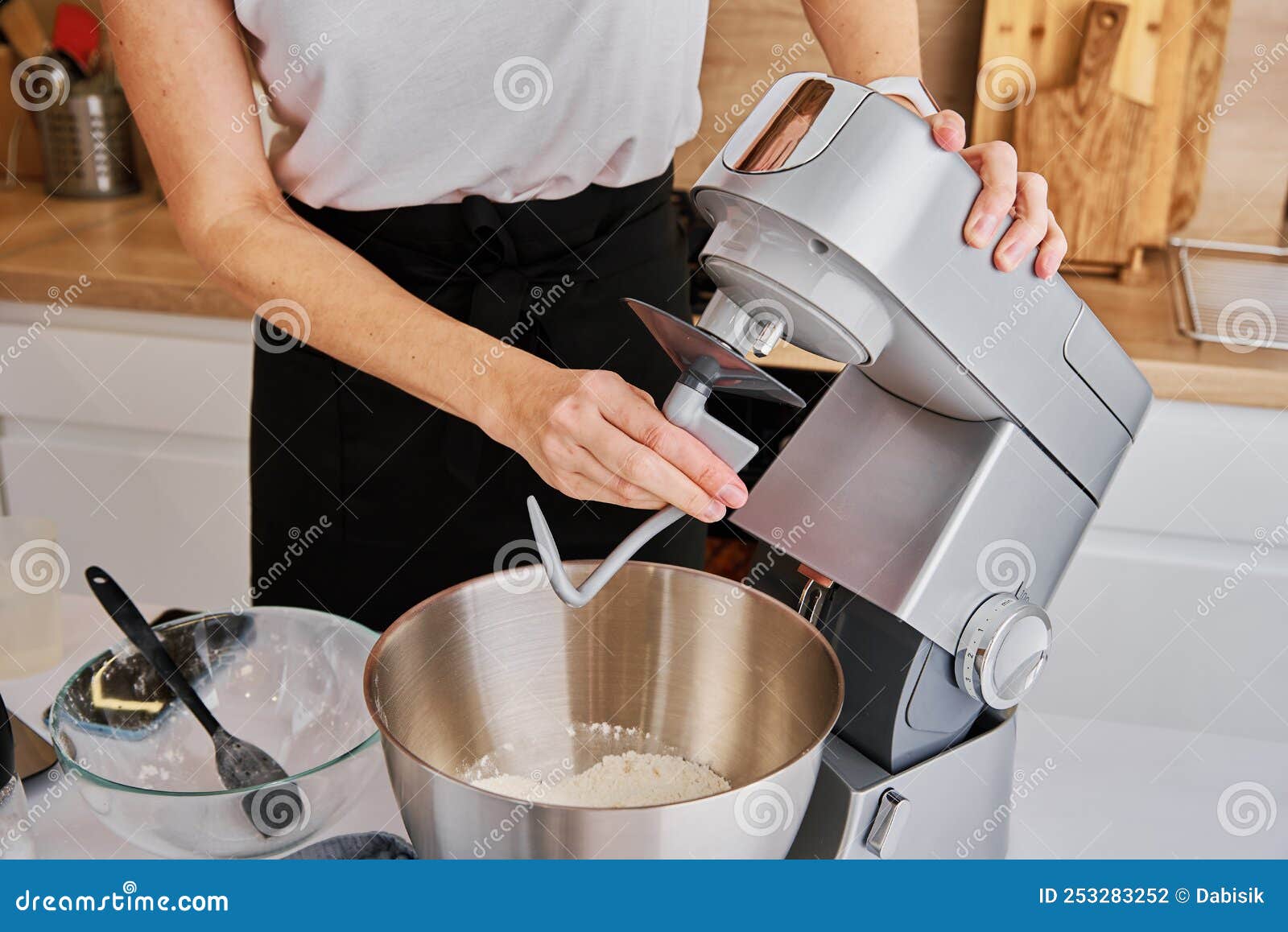 Woman Cooking at Preparing Food, Using Food Processor, Stock Photo ...
