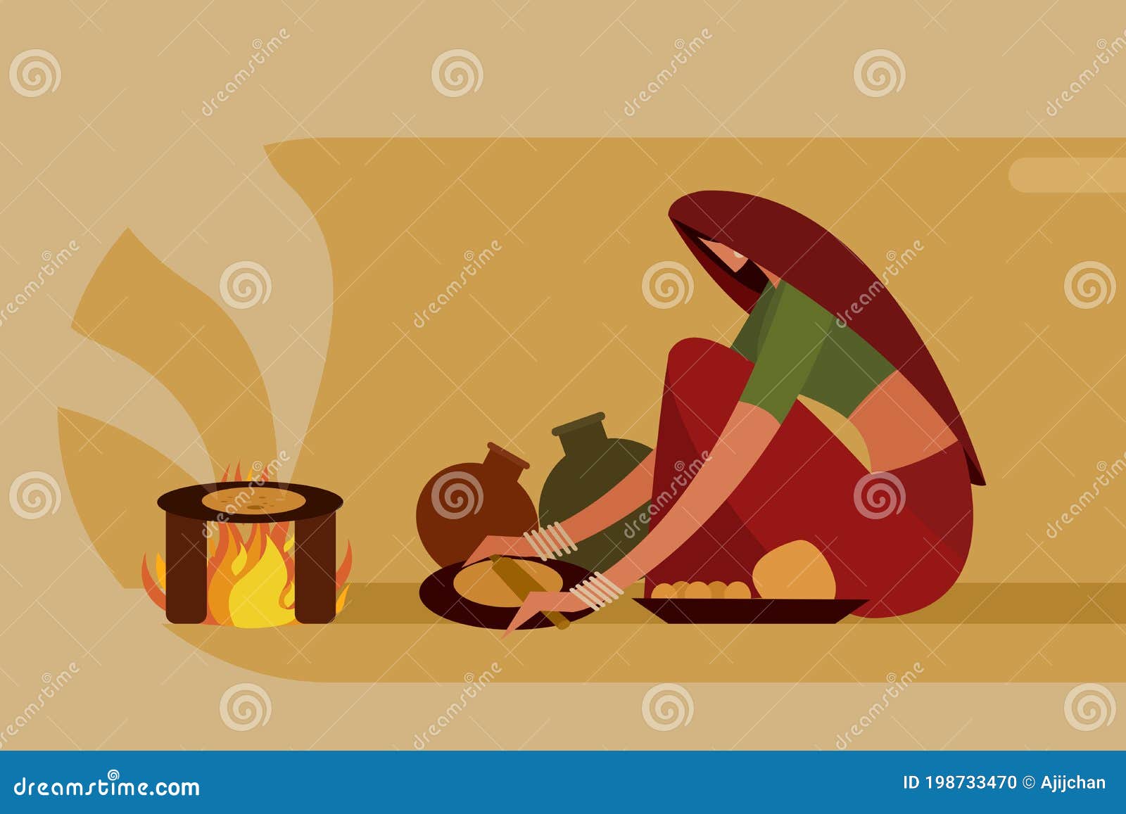 Roti, Traditional Indian Cuisine Food Vector Illustration On A White ...