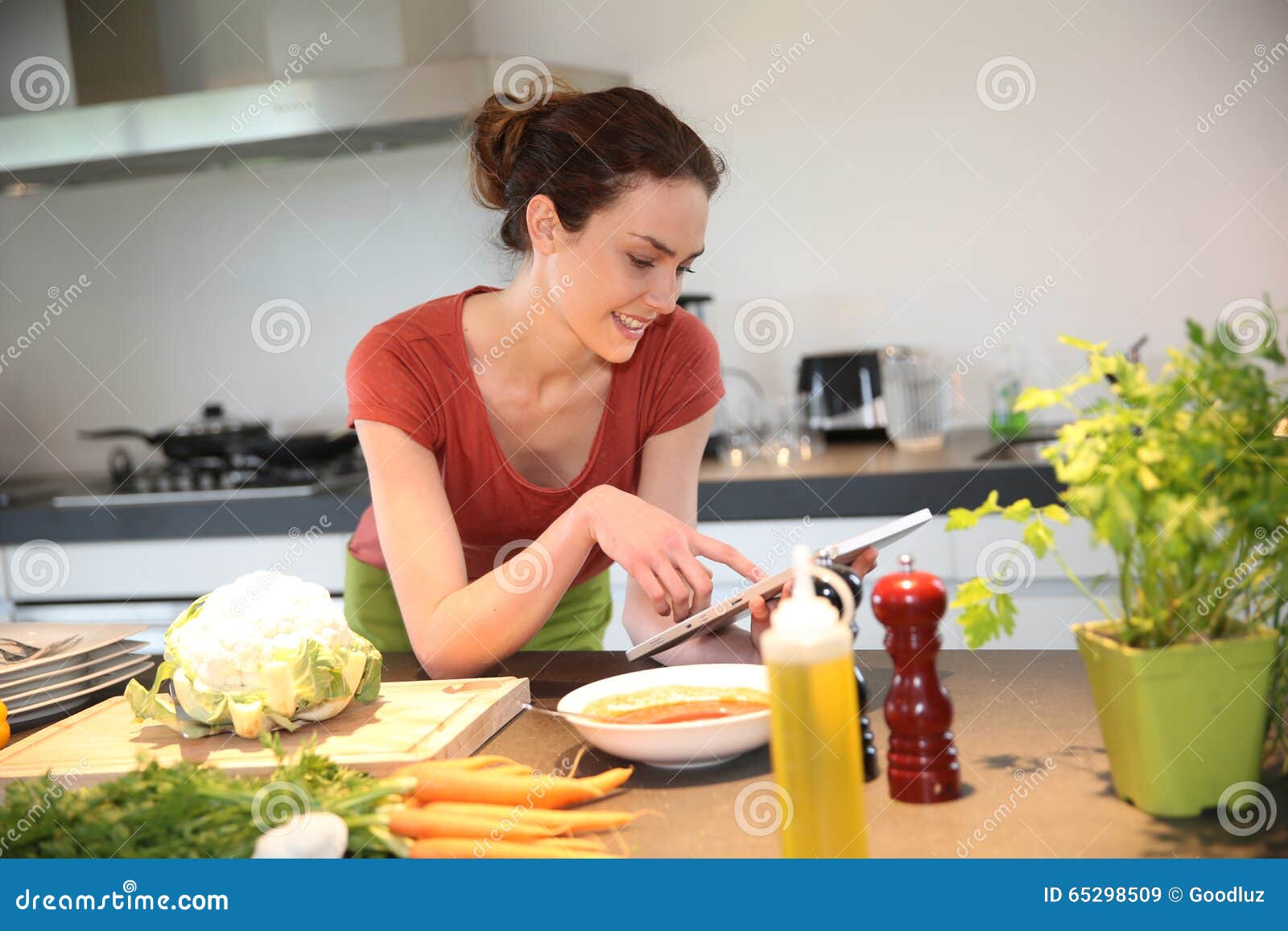 Woman Cooking Soup in the Kitchen Stock Image - Image of portrait ...