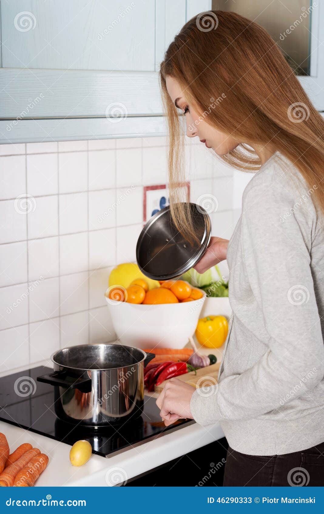 Woman cooking soup stock image. Image of meal, pretty - 46290333