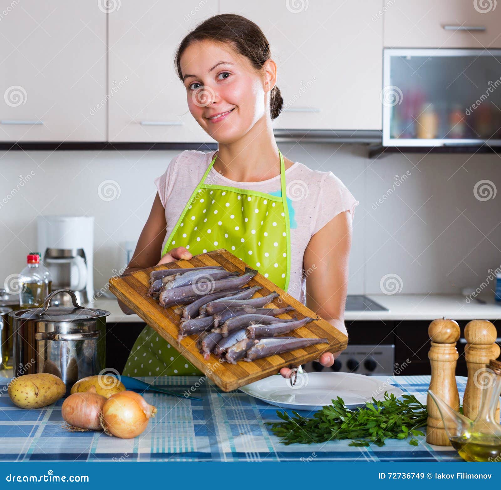 Woman Cooking Stew with Sardines Stock Image - Image of european ...