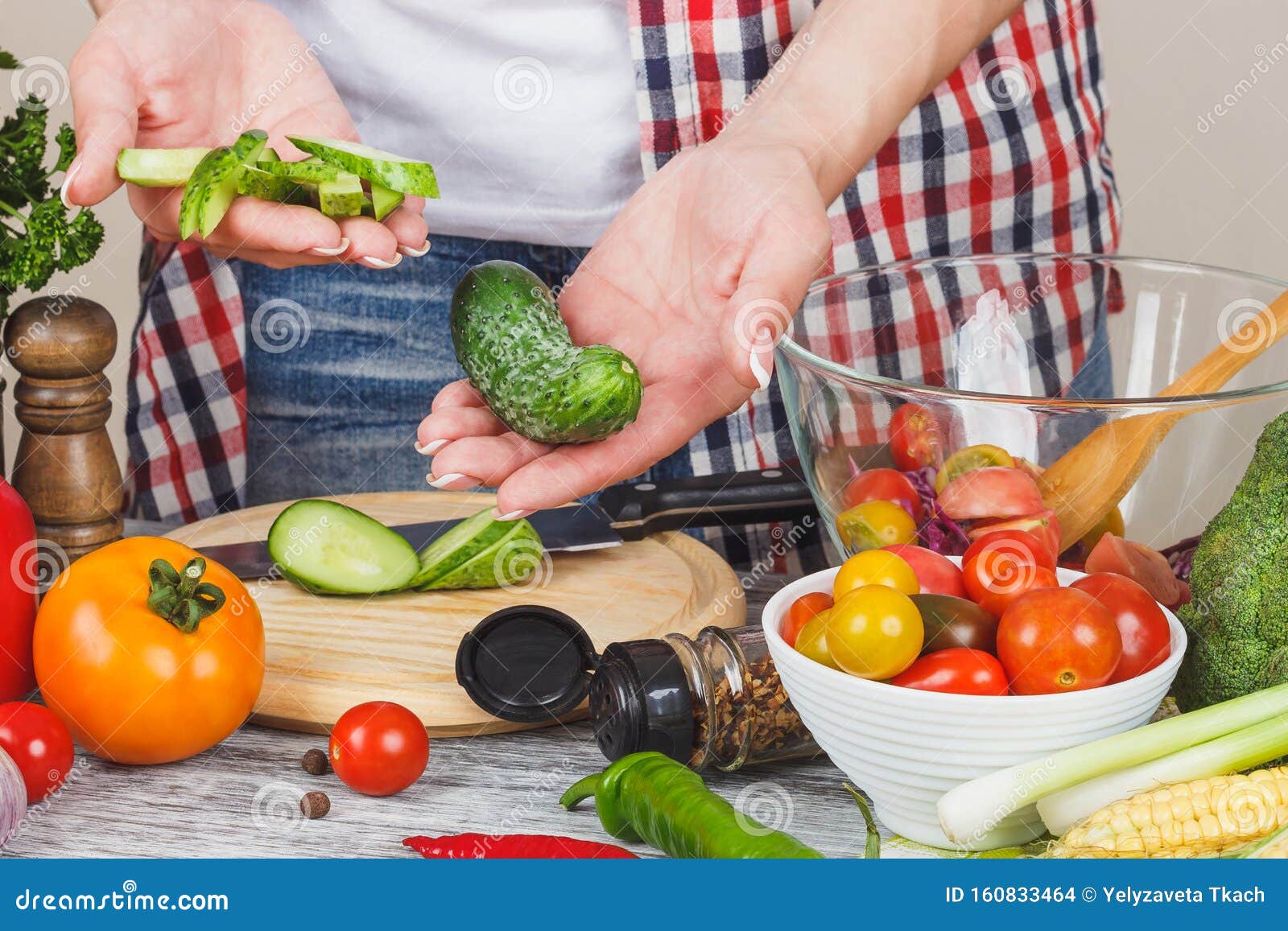 Woman Cooks at the Kitchen, Body Part, Blurred Background Stock Photo ...