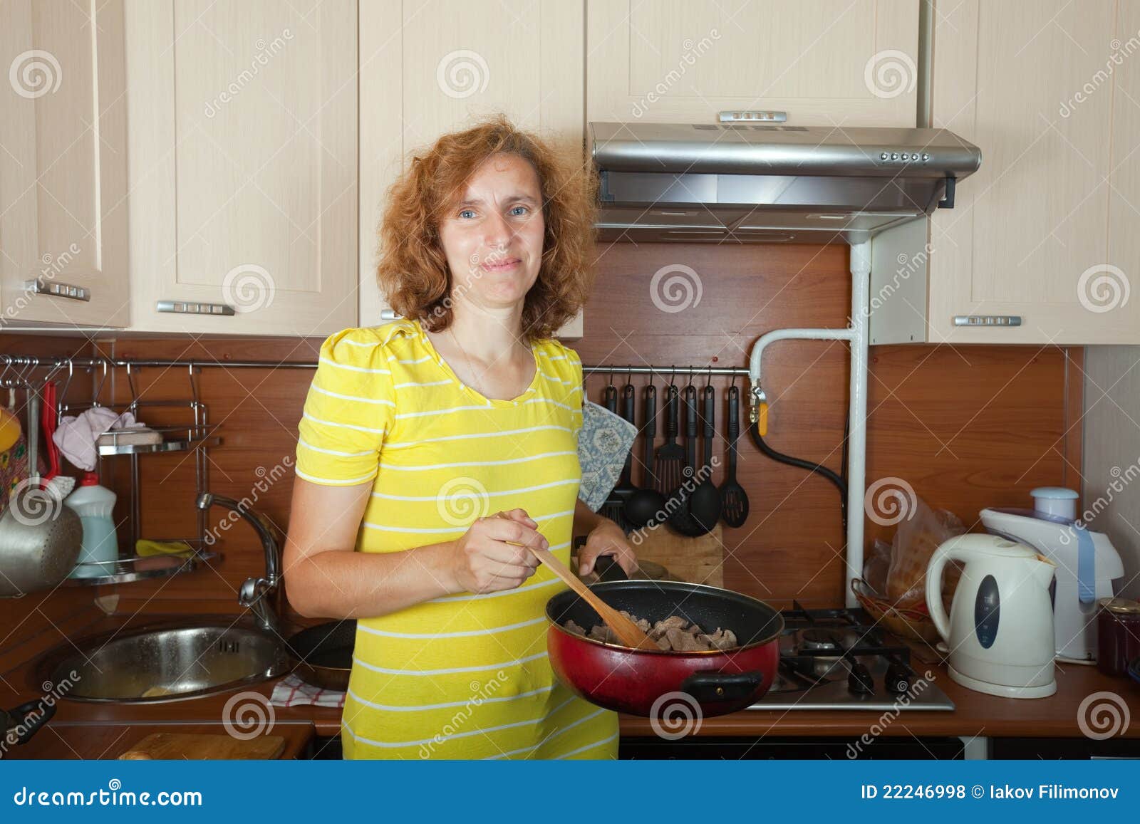 Woman cooks meat stock photo. Image of domestic, culinary - 22246998