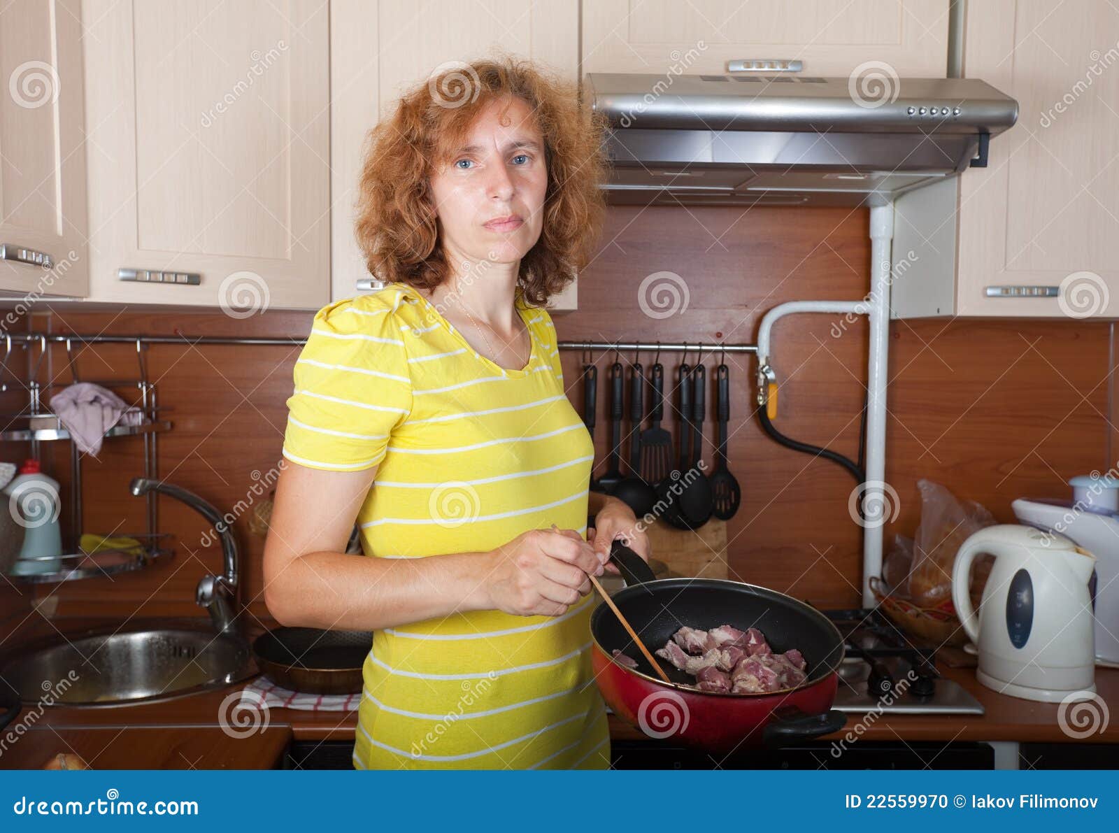 Woman cooks meat stock photo. Image of food, brown, cooking - 22559970