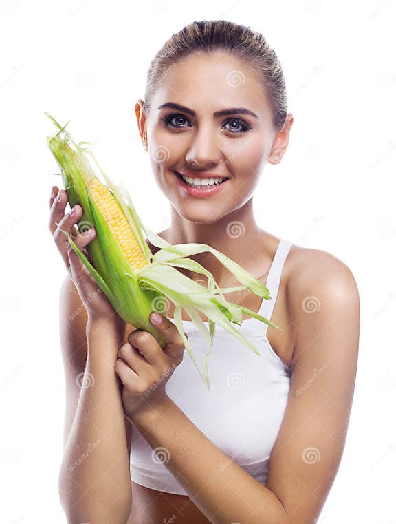 Woman with corncob stock image. Image of golden, holding - 29114685