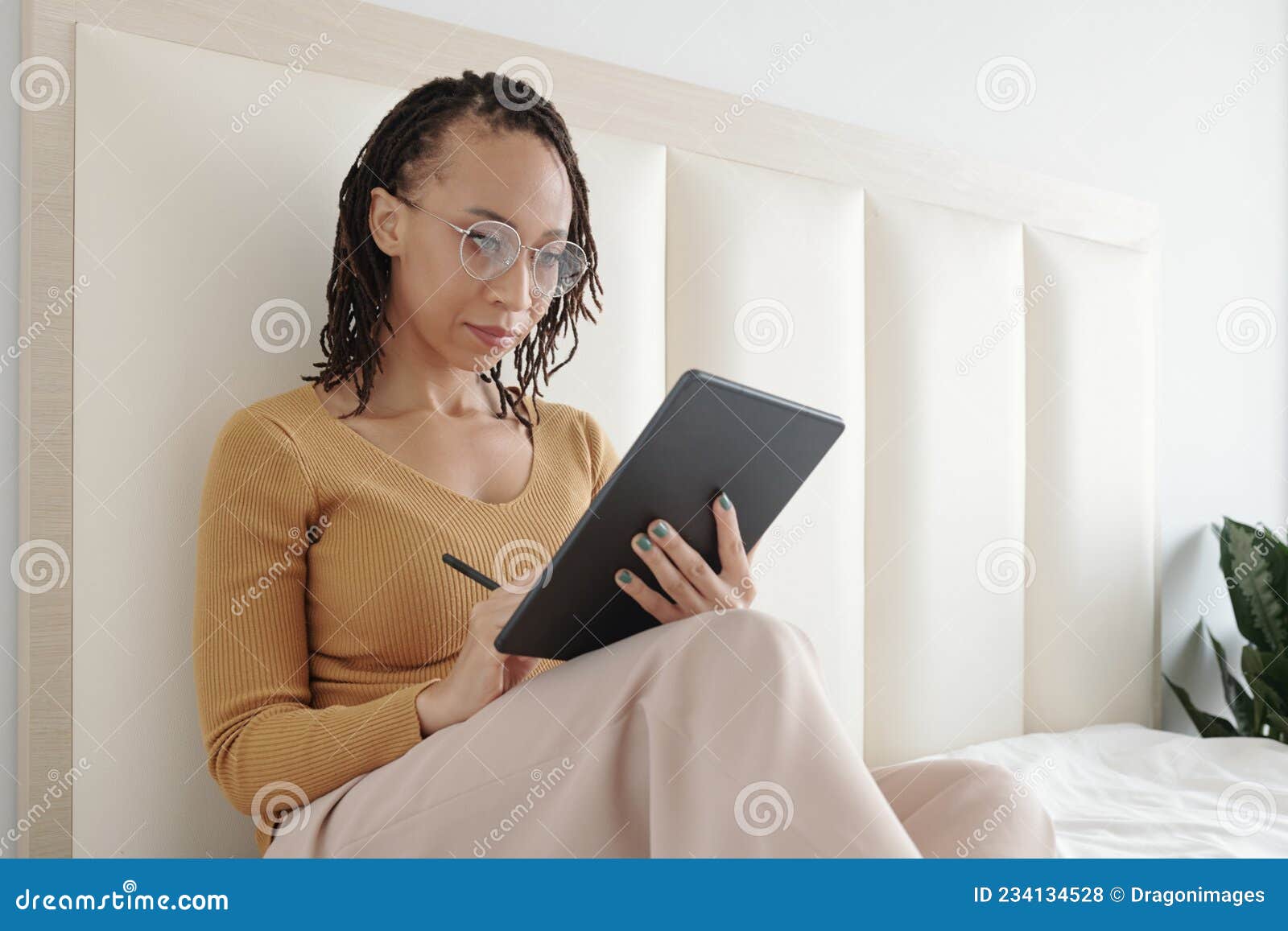 Woman Correcting Document on Tablet Stock Photo - Image of learning ...