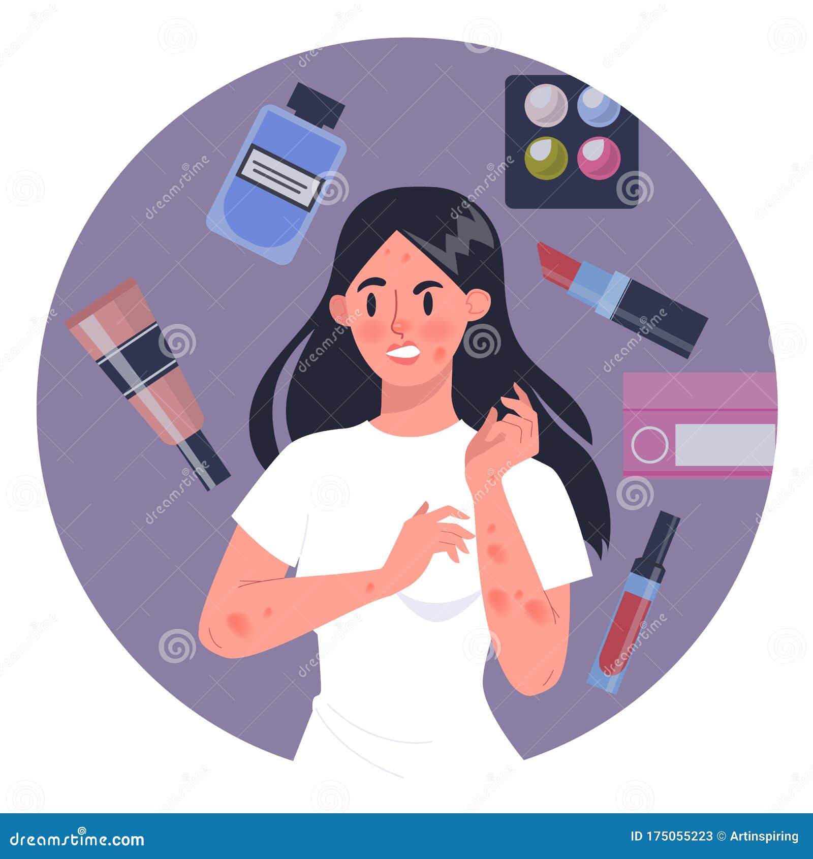 Woman With Cosmetic Allergy Red And Itchy Skin Stock Vector