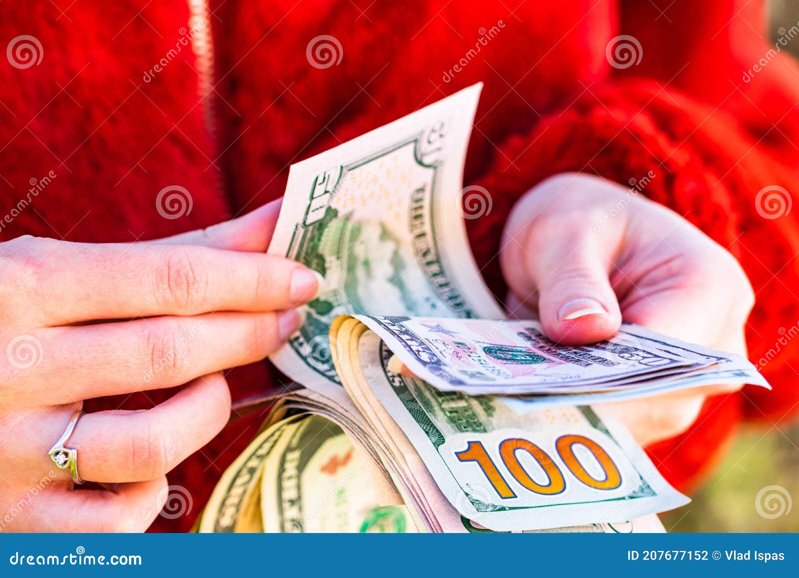 Woman Counting Money, Counting Dollars Close Up Stock Photo - Image of ...