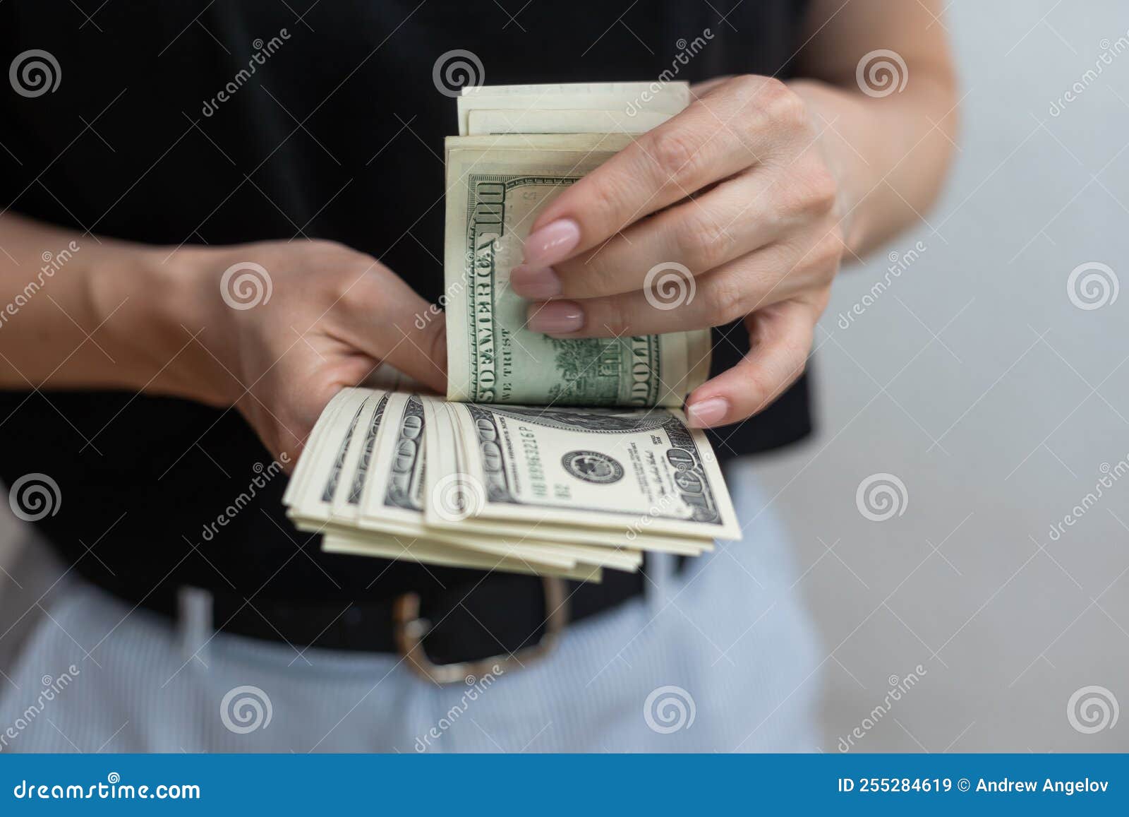 Woman Counting Money Us Dollars Stock Image Image Of Girl Economy 255284619
