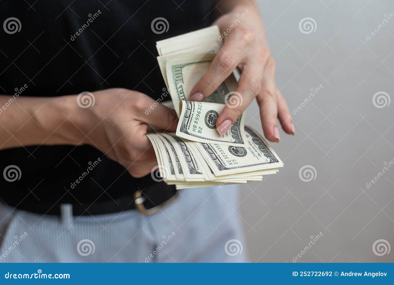 Woman Counting Money on a White Background. Stock Photo - Image of ...