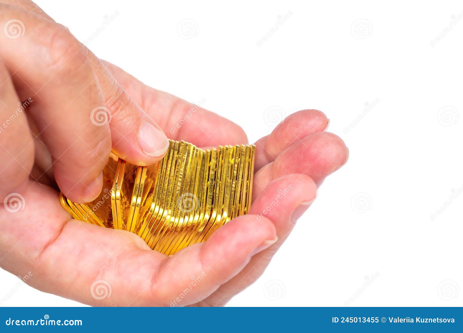 Woman Counting Stack of Gold Bars Isolated Stock Image - Image of ...