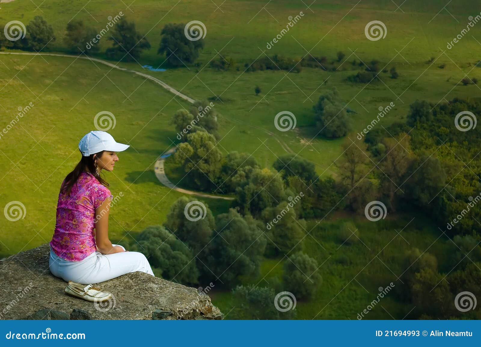 Woman in countryside stock image. Image of green, single - 21694993