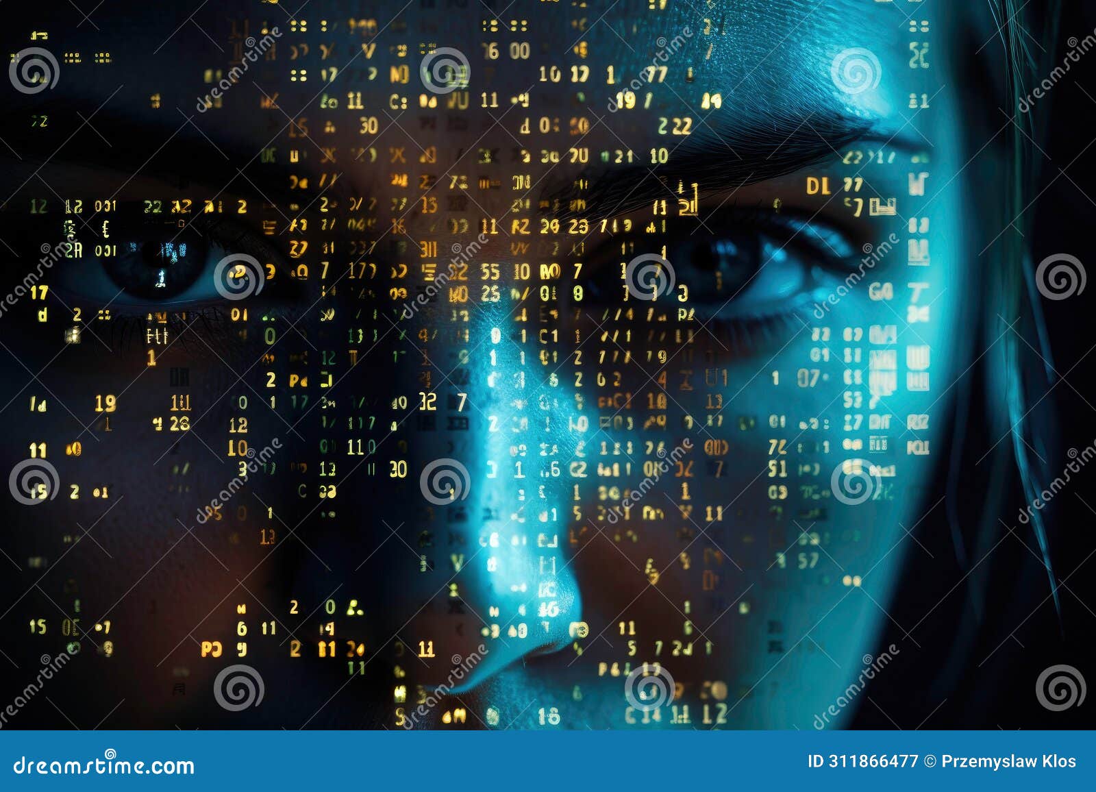 Woman Covered with Digital Characters. Cybersecurity. Artificial ...