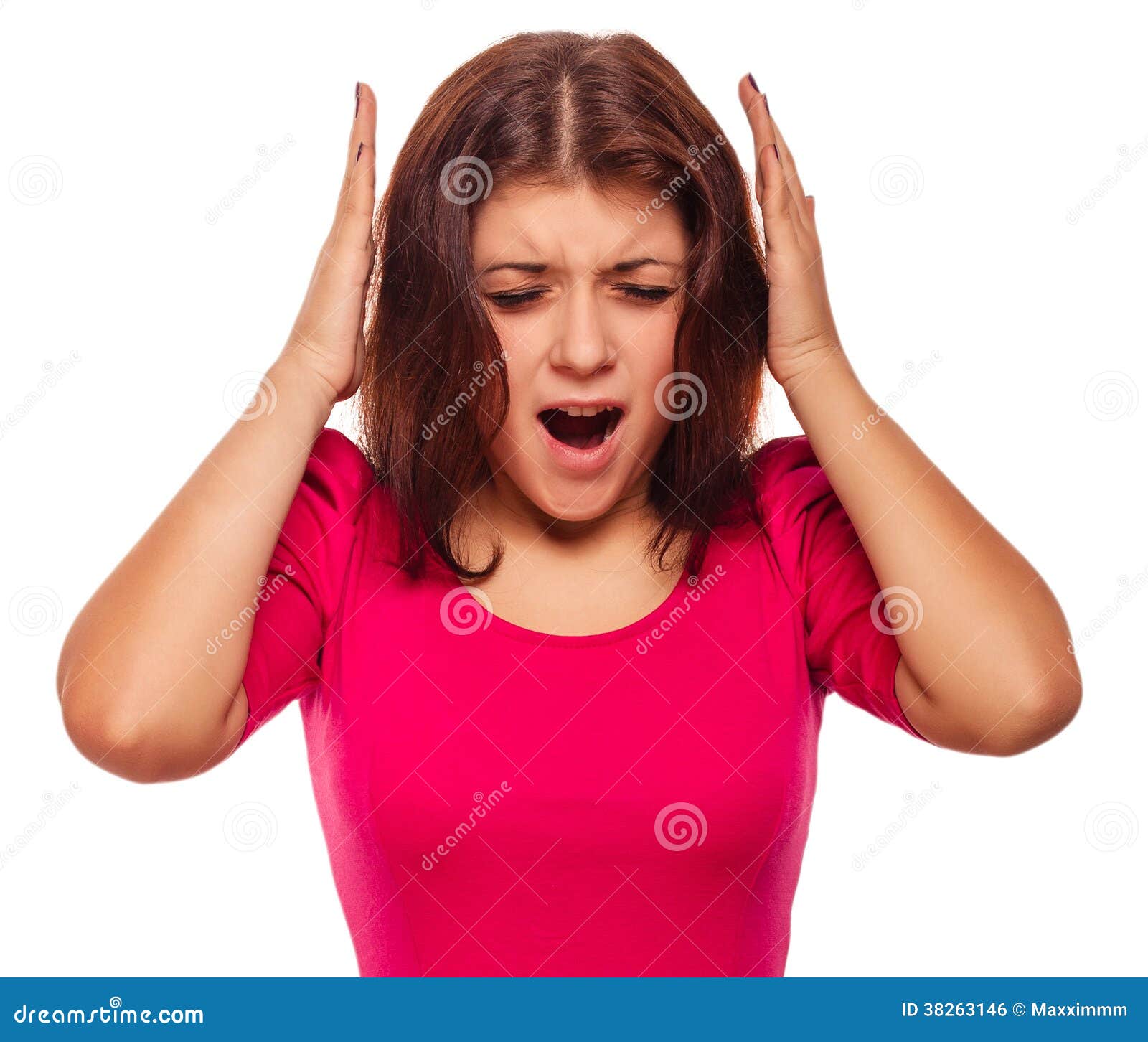 Woman Covering Ears with Her Hands Screaming Stock Photo - Image of ...