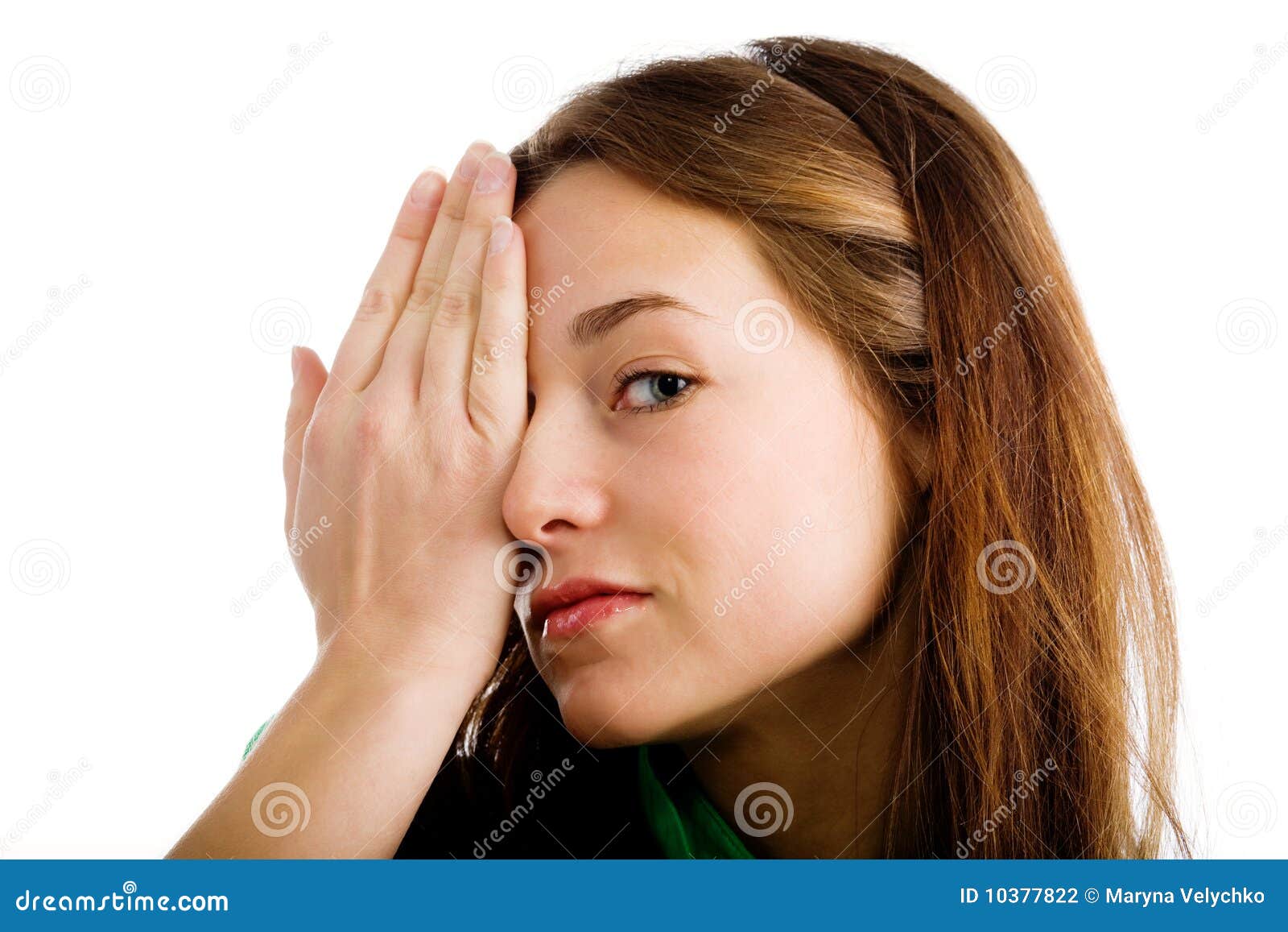 Woman covering her eye stock photo. Image of gesturing - 10377822