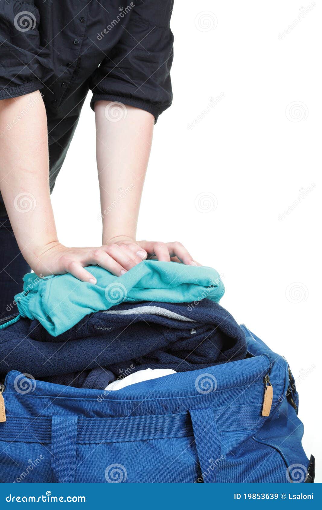 Woman Crammed Clothes into One Bag Stock Image - Image of caucasian ...