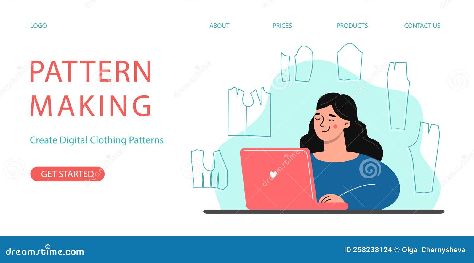 Woman Creating Clothes Patterns on Computer. Illustration for Banner ... Woman Creating Clothes Patterns on Computer. Illustration for Banner ...