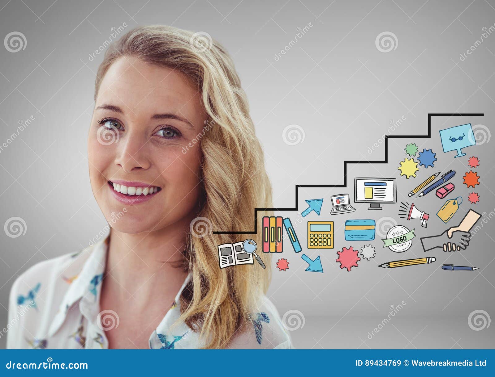 Woman with Creative Business Graphics Drawings Stock Image - Image of ...