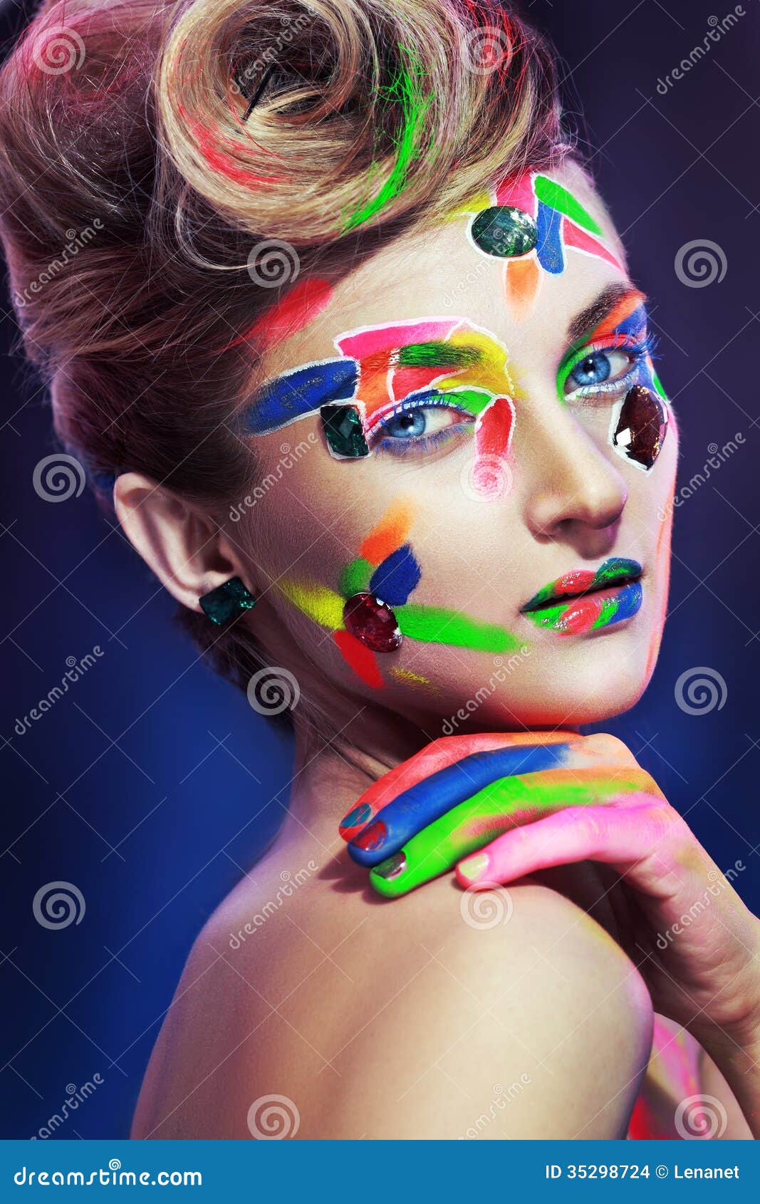 Woman with Creative Make Up Stock Photo - Image of holi, paint: 35298724