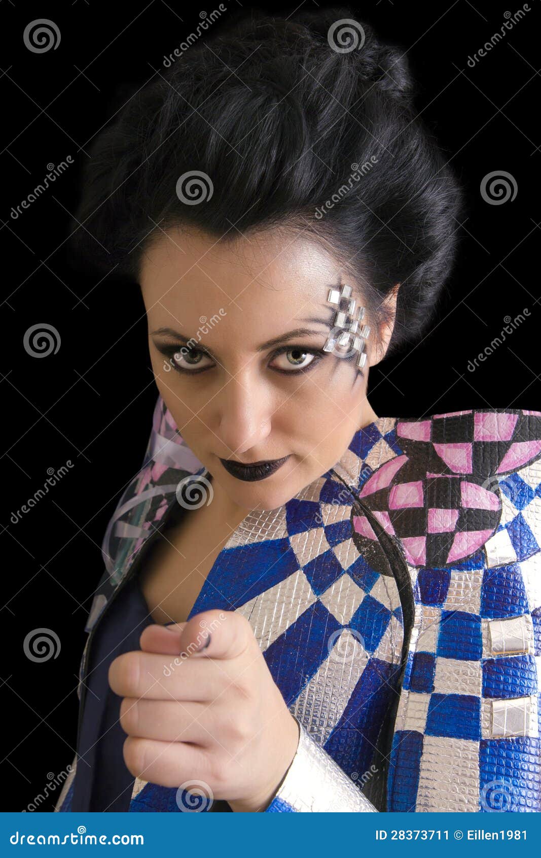 Woman with Creative Makeup Pointing Stock Image - Image of hairstyle ...