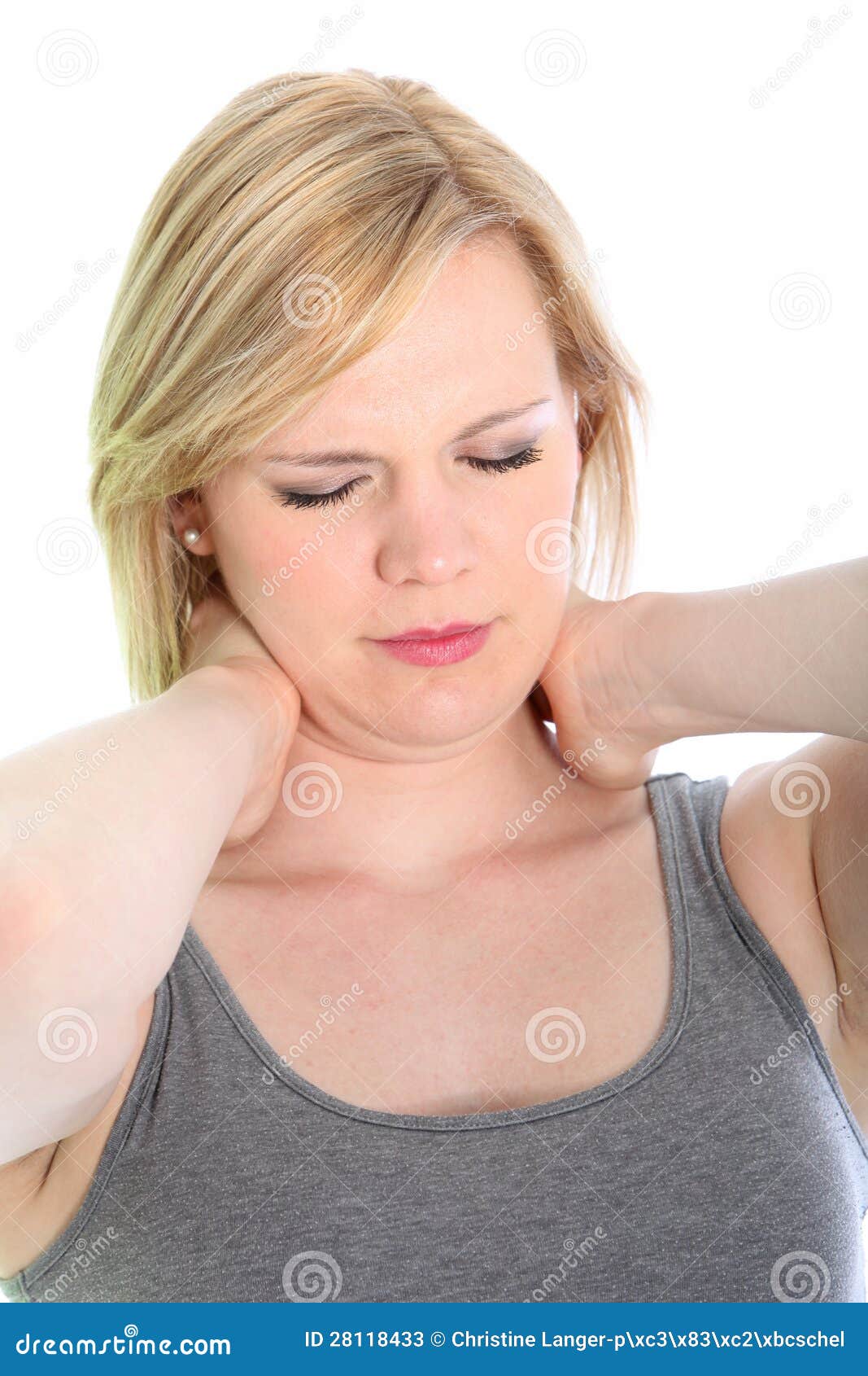 Woman with a Crick in Her Neck Stock Image - Image of disc, spine: 28118433