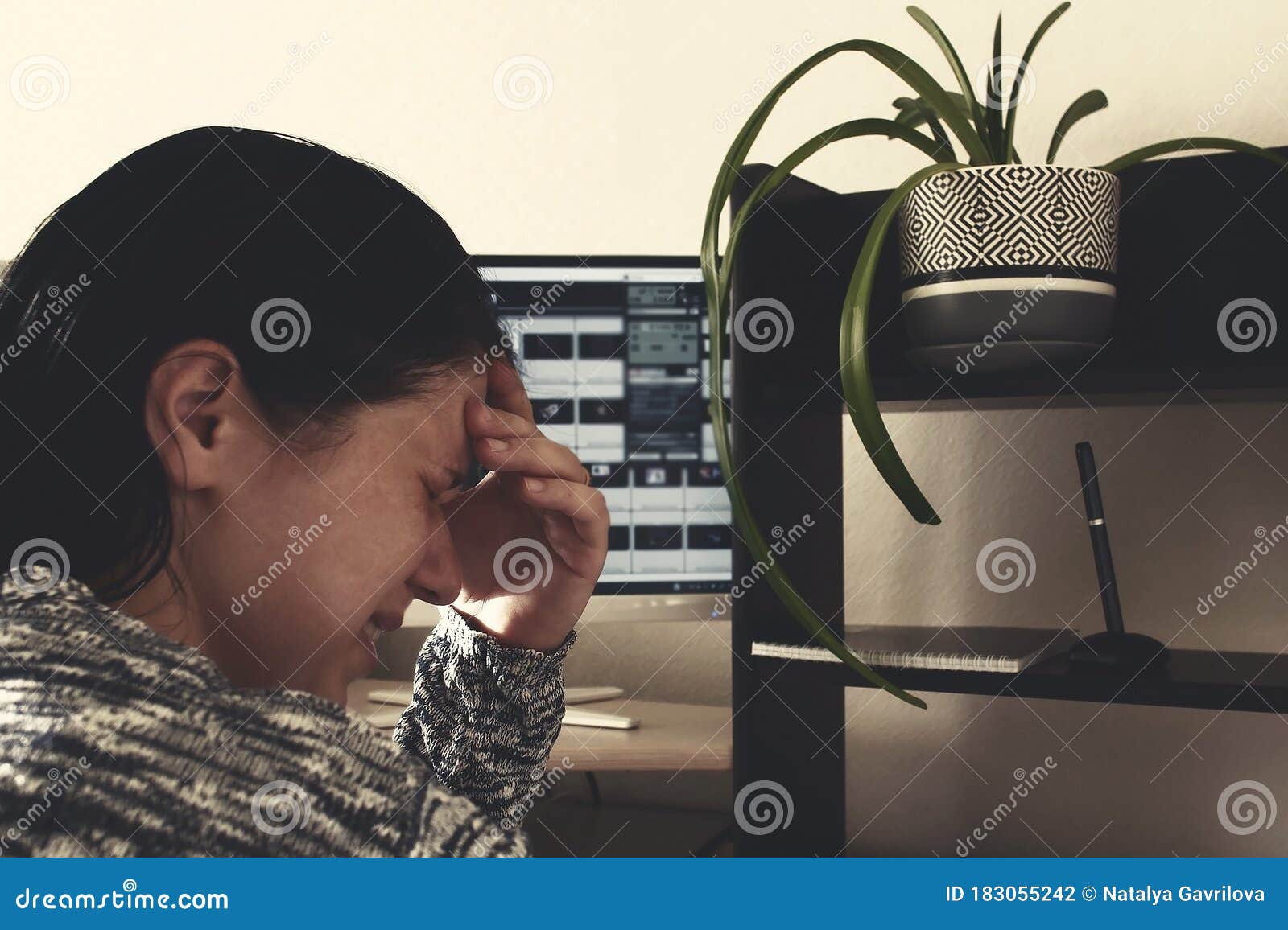 Woman Cries at the Computer, Crisis Stock Photo - Image of crisis, fall ...