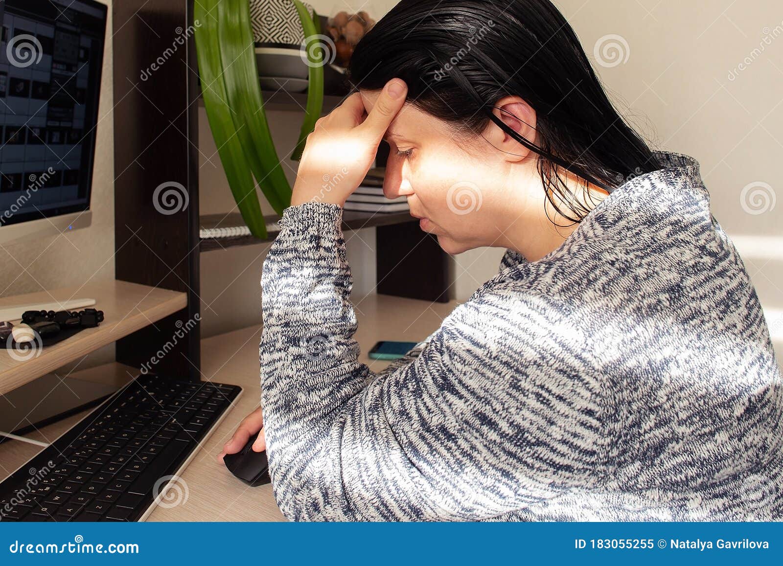 Woman Cries at the Computer, Crisis Stock Image - Image of depressed ...