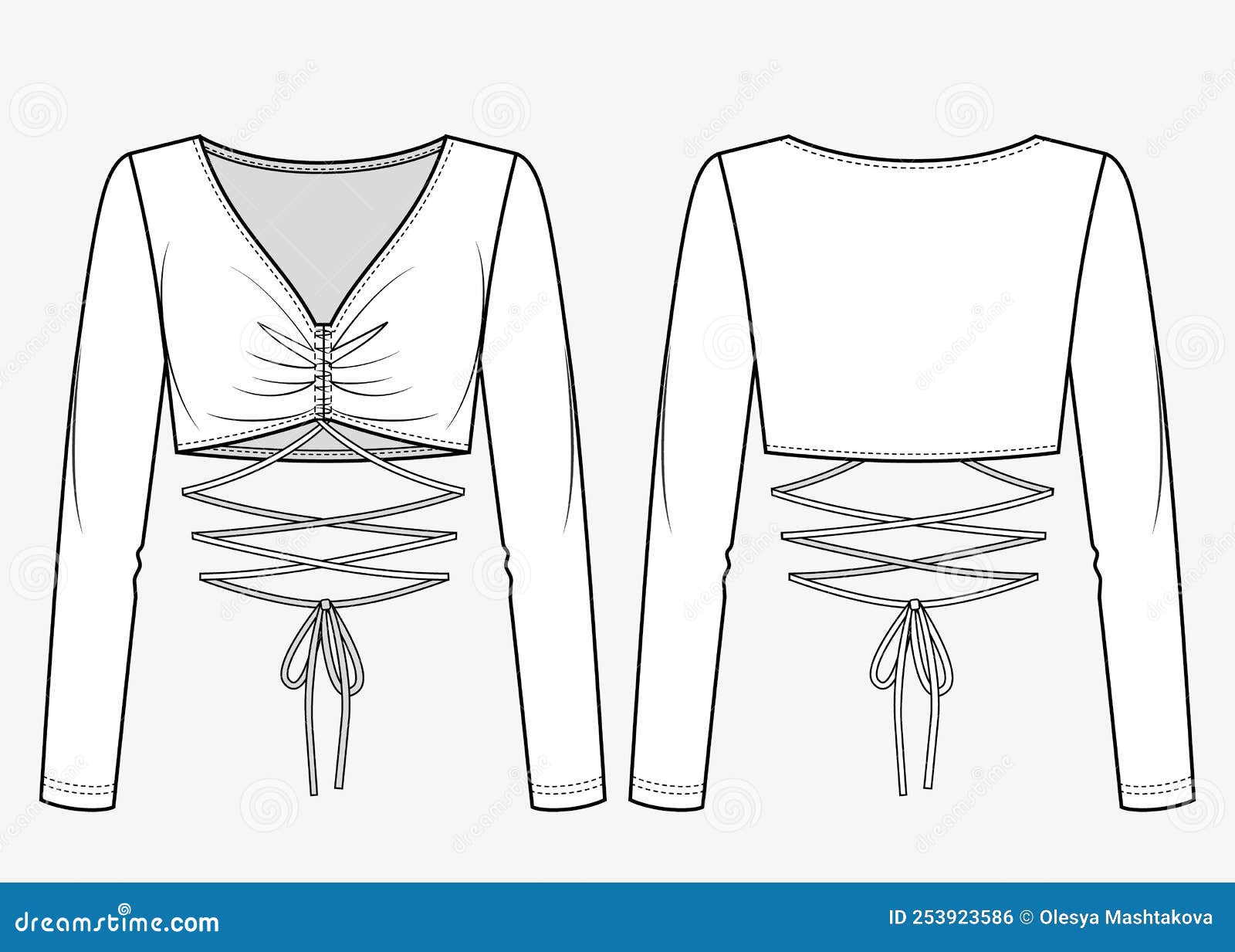 Woman Crop Top with Drawstring Detail Technical Drawing Stock Vector ...