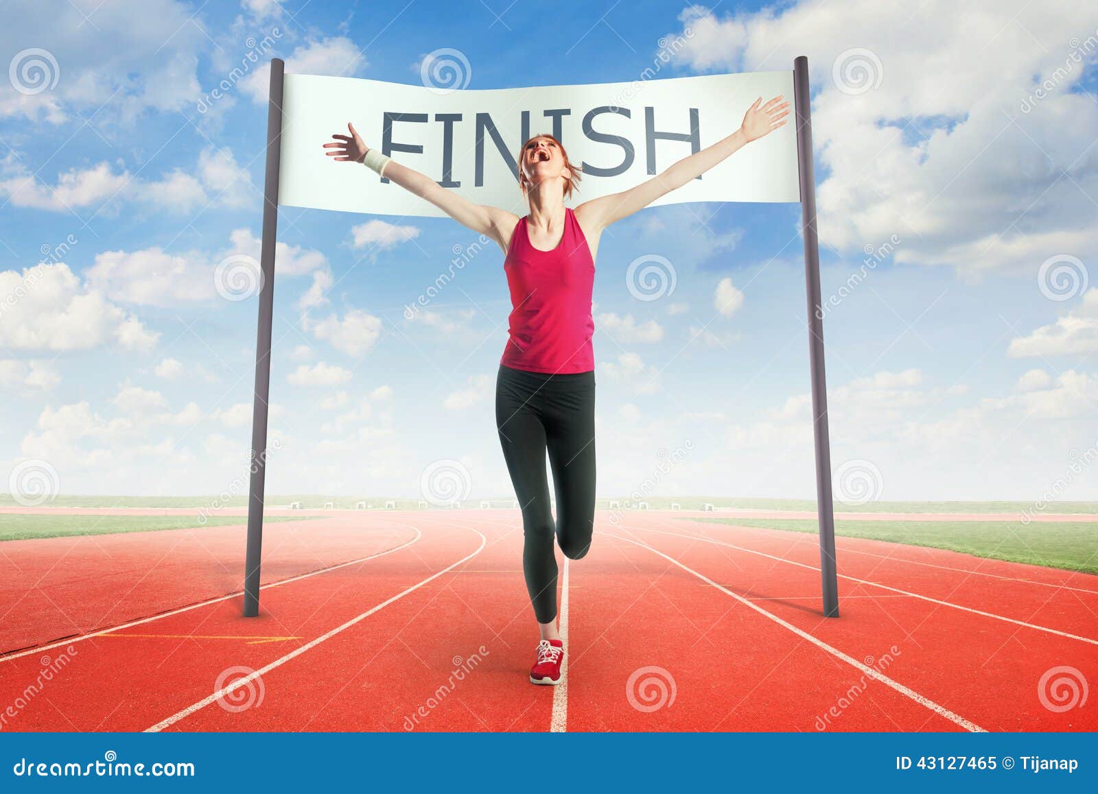 Woman Crossing the Finish Line Stock Image - Image of athletics, motion ...
