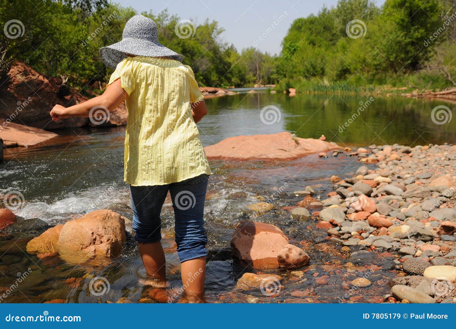 Woman Crossing River stock image. Image of path, creek - 7805179