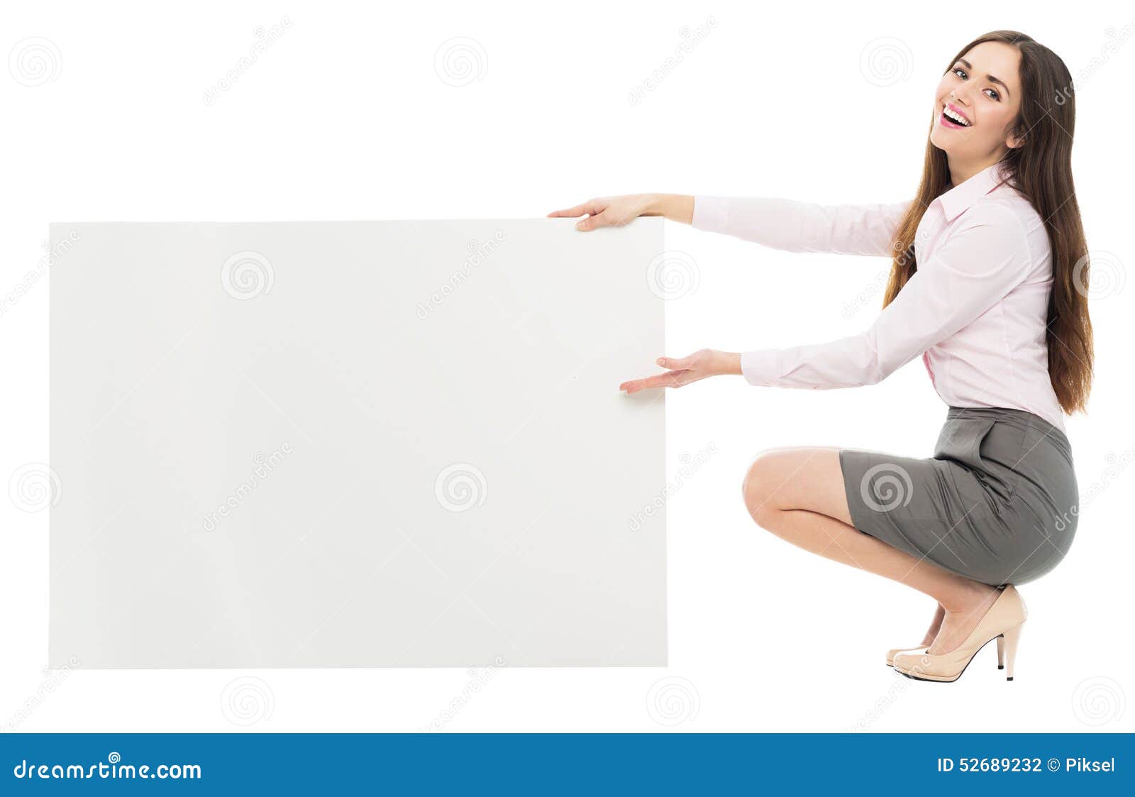 Woman Crouching Next To Blank Board Royalty-Free Stock Image ...