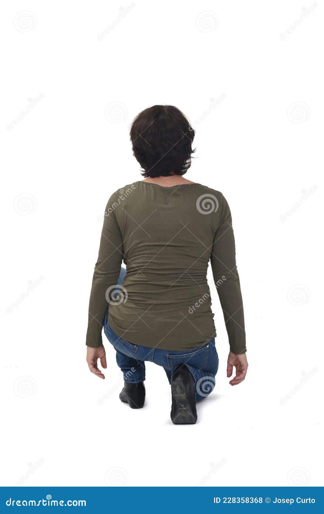 Woman Crouching on White Background Stock Photo - Image of portrait ...