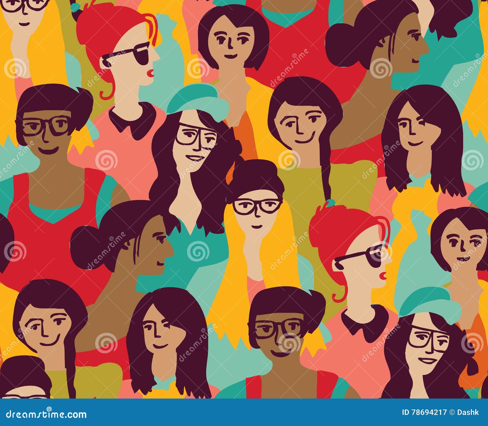 Woman only Crowd Group Color Seamless Pattern Stock Vector ...