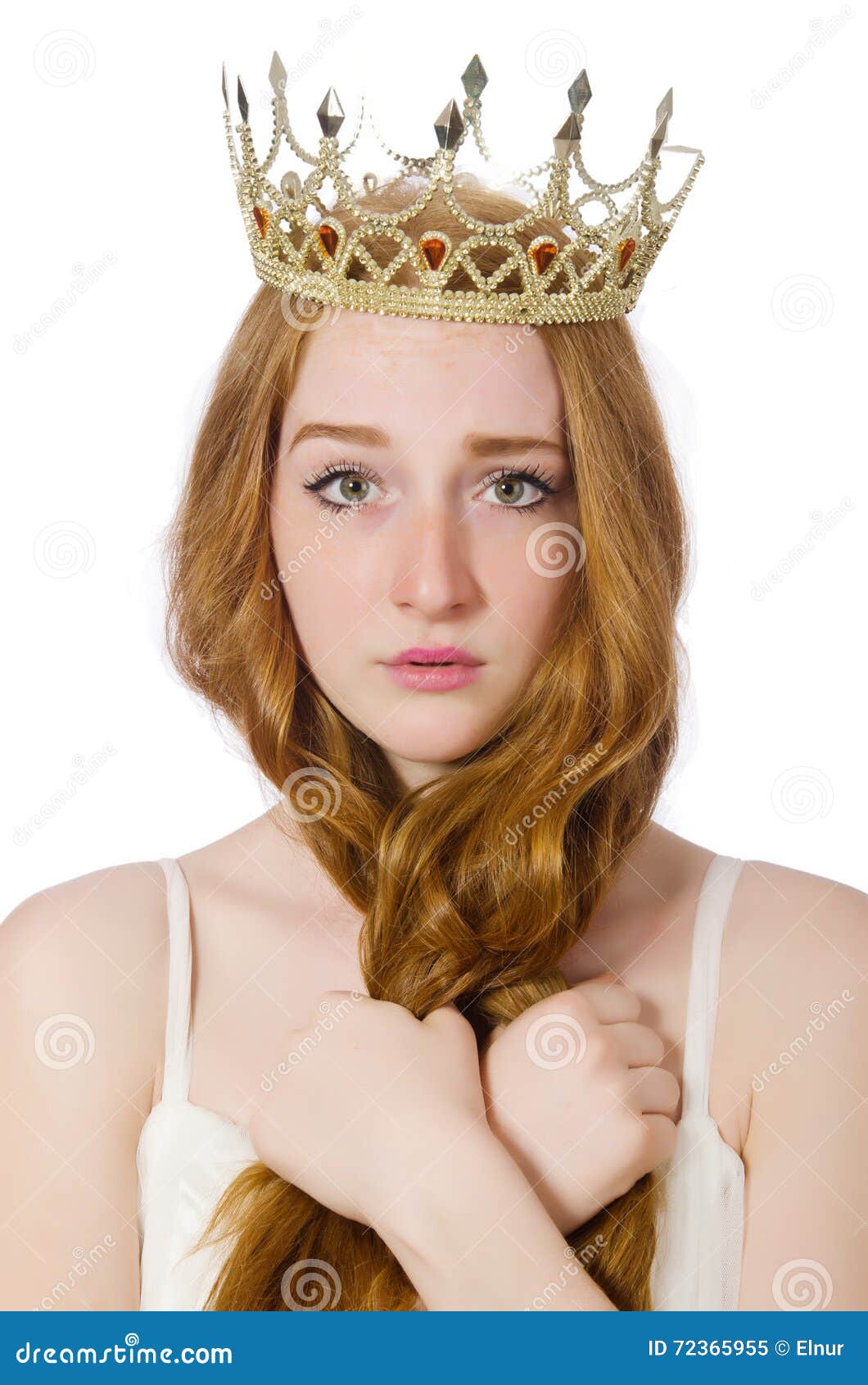 The Woman with Crown Isolated on White Stock Image - Image of gown ...