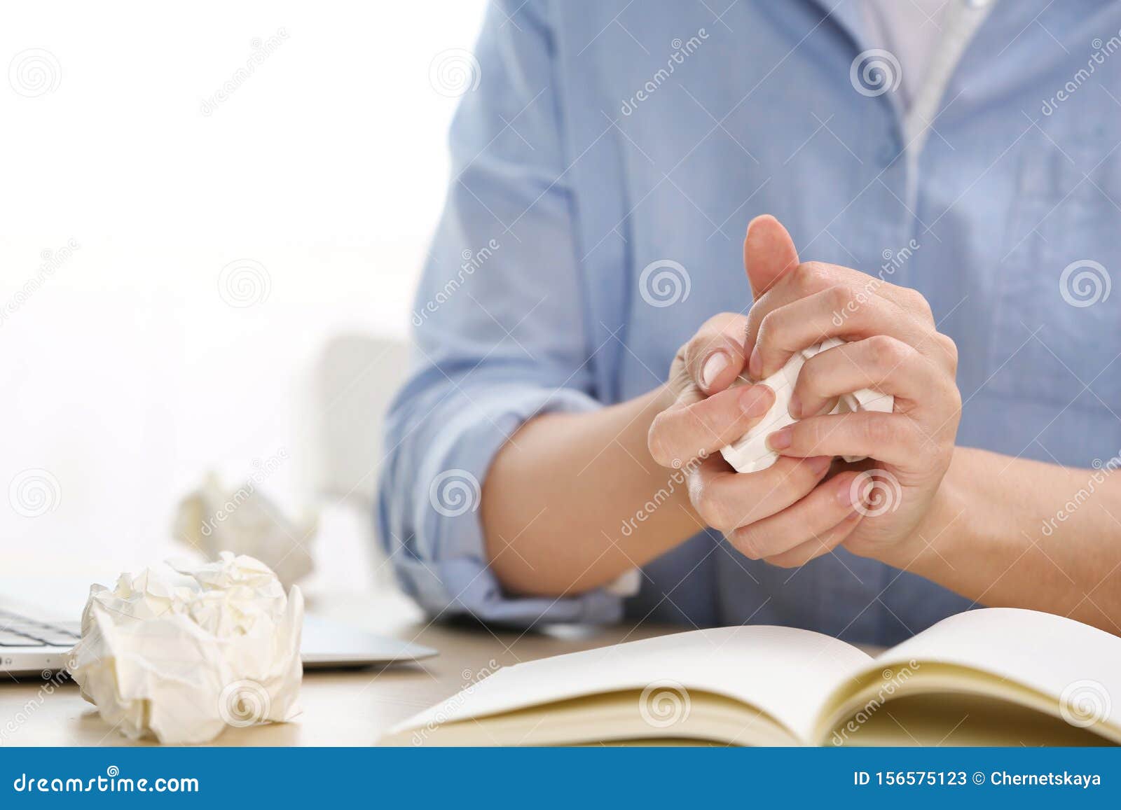 Woman Crumpling Paper at Table. Generating Idea Stock Image - Image of ...