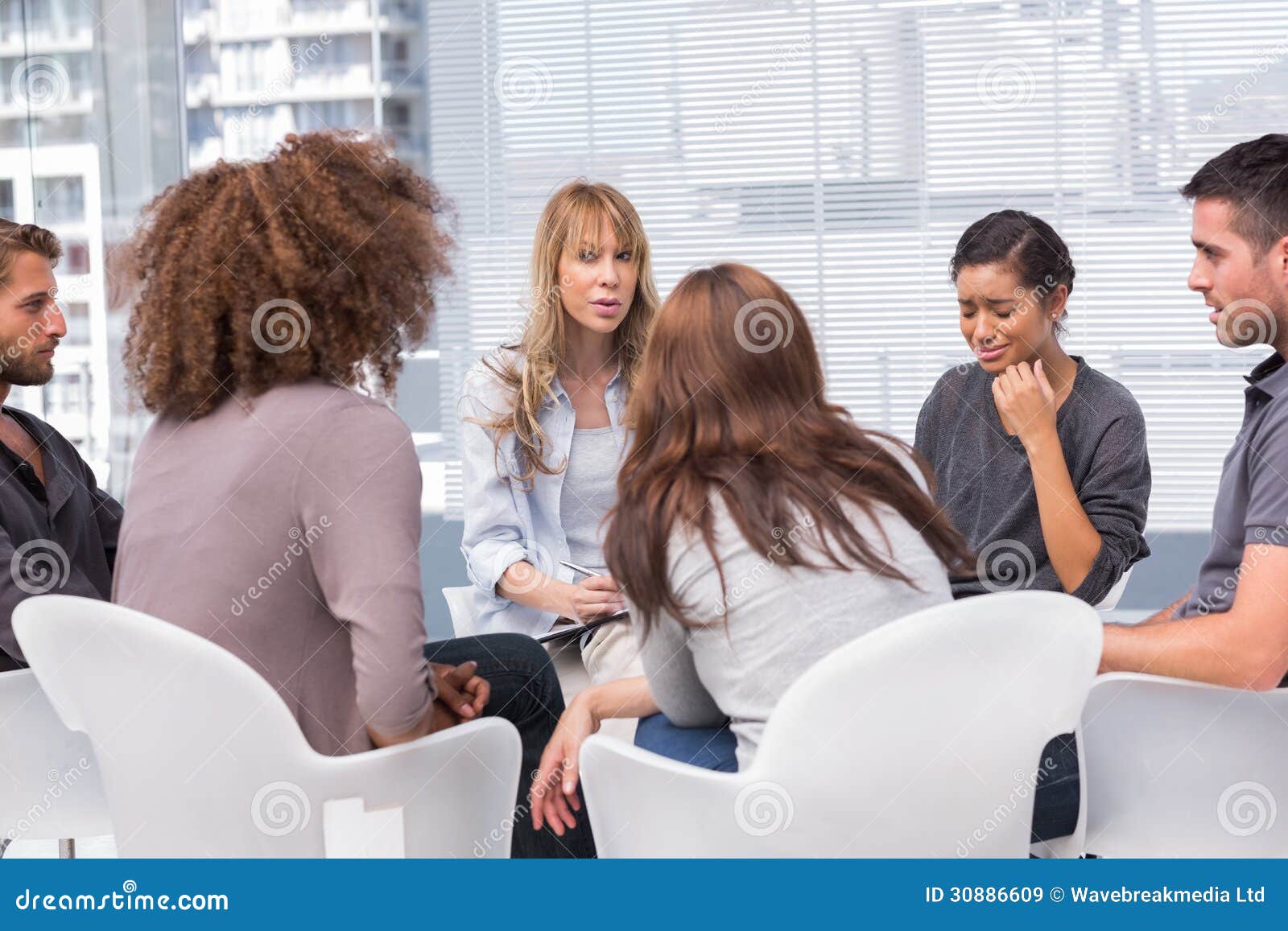 Woman Crying during Group Therapy Session Stock Image - Image of chair ...