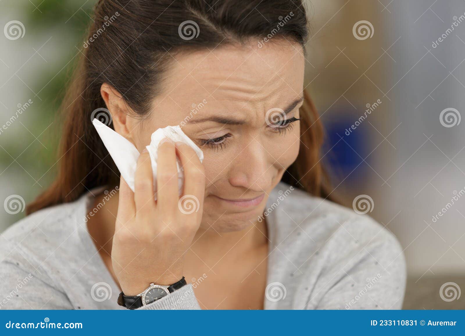 Woman crying at home stock image. Image of attractive - 233110831