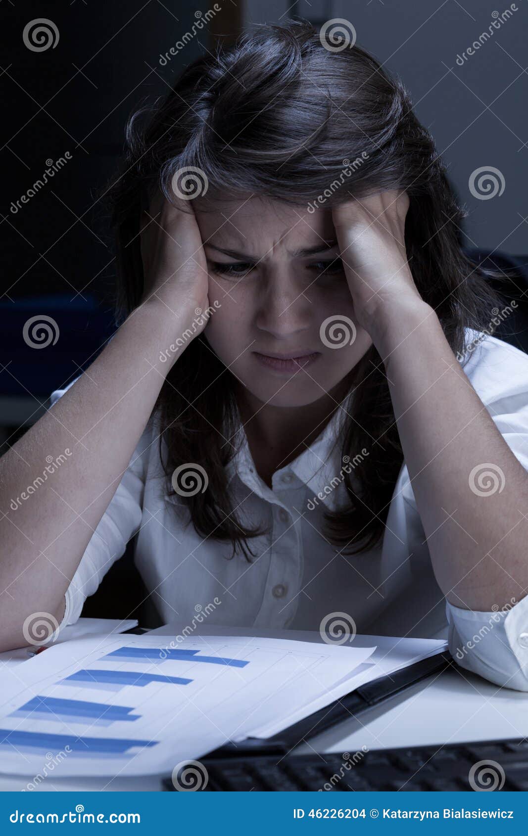 Woman crying in the office stock photo. Image of headache - 46226204