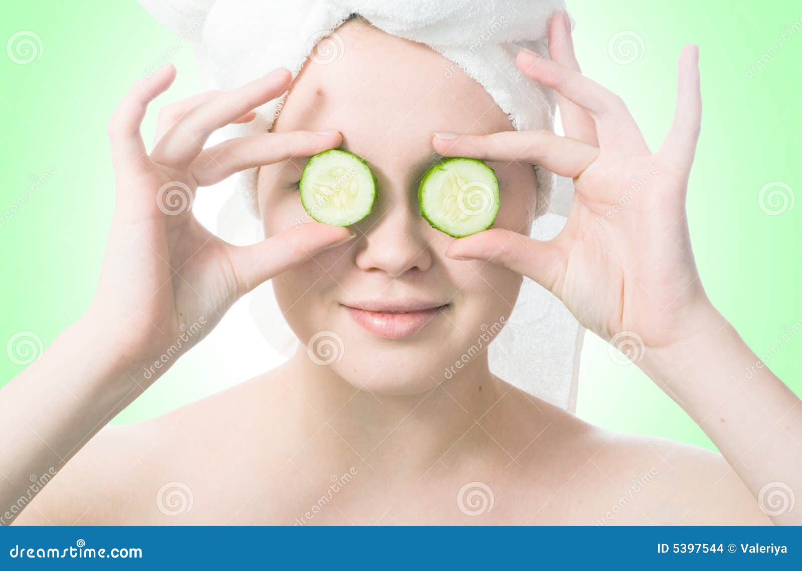 Woman with cucumbers stock photo. Image of girl, relaxation - 5397544