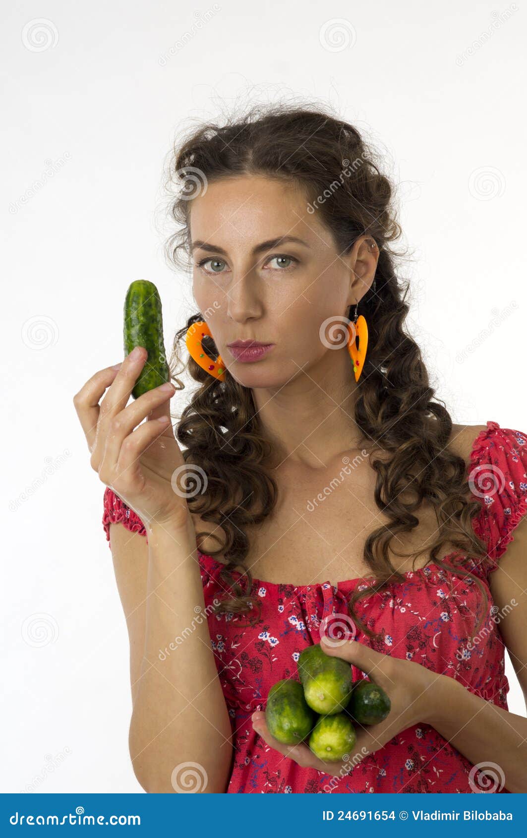 Woman with Cucumbers in His Hand Stock Photo - Image of studio, model ...