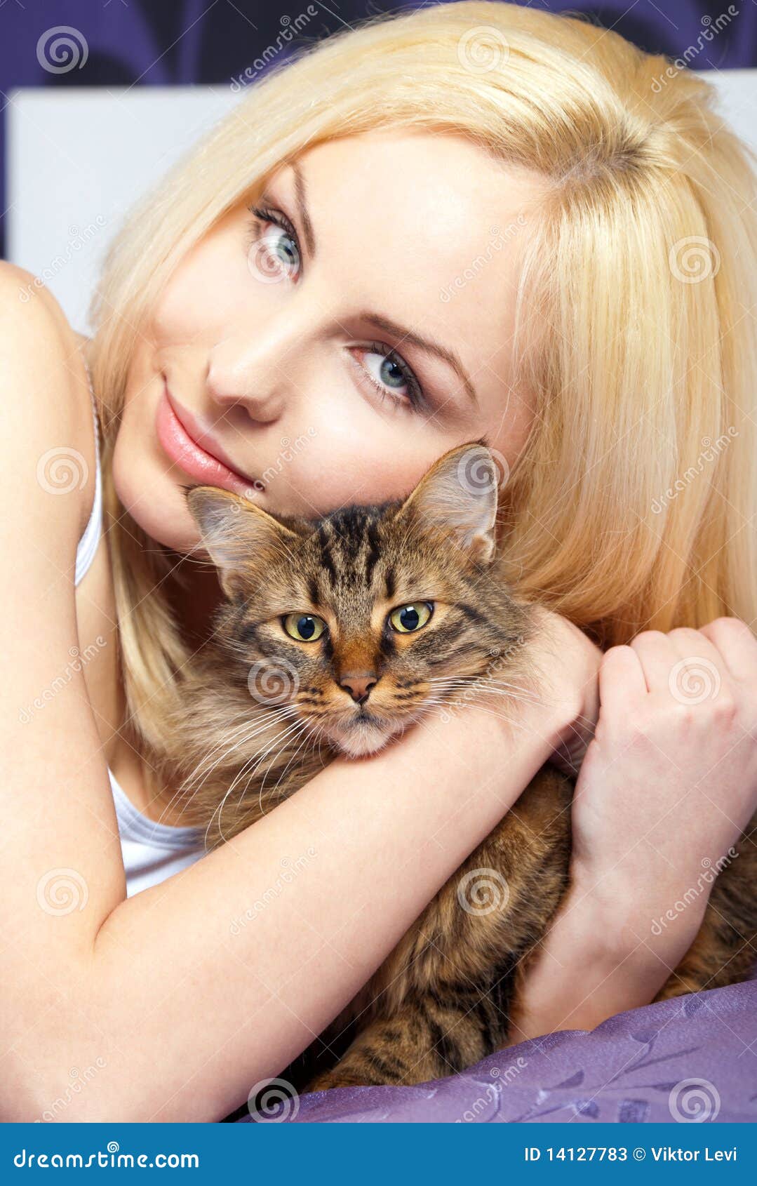 Woman cuddling cat stock image. Image of beautiful, smile - 14127783