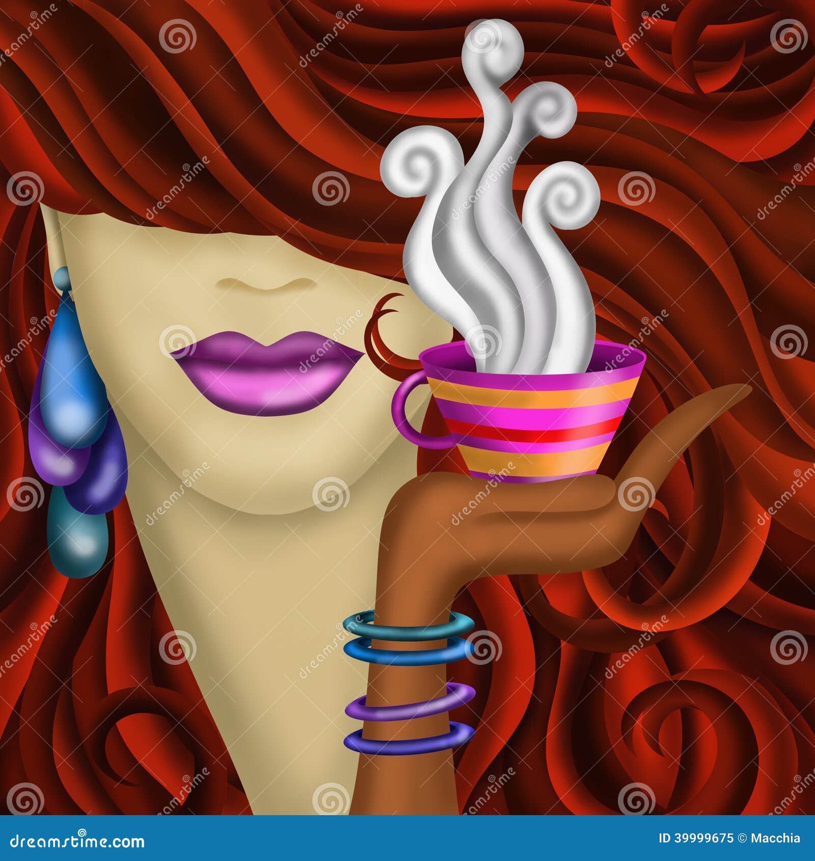 Woman and cup of coffee stock illustration. Illustration of beautiful ...