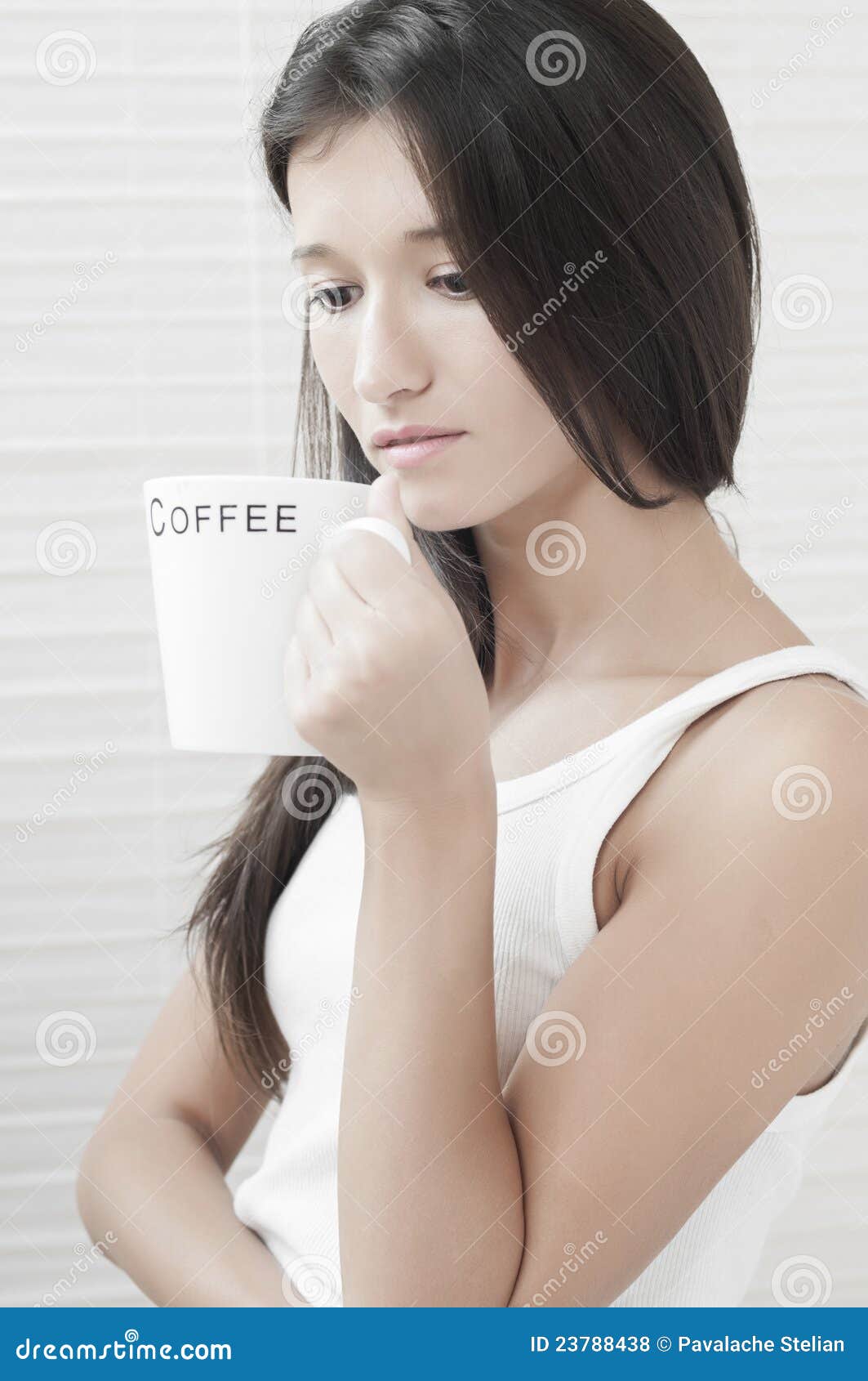 Woman with a Cup of Coffee Thinking Stock Photo - Image of girl, person ...