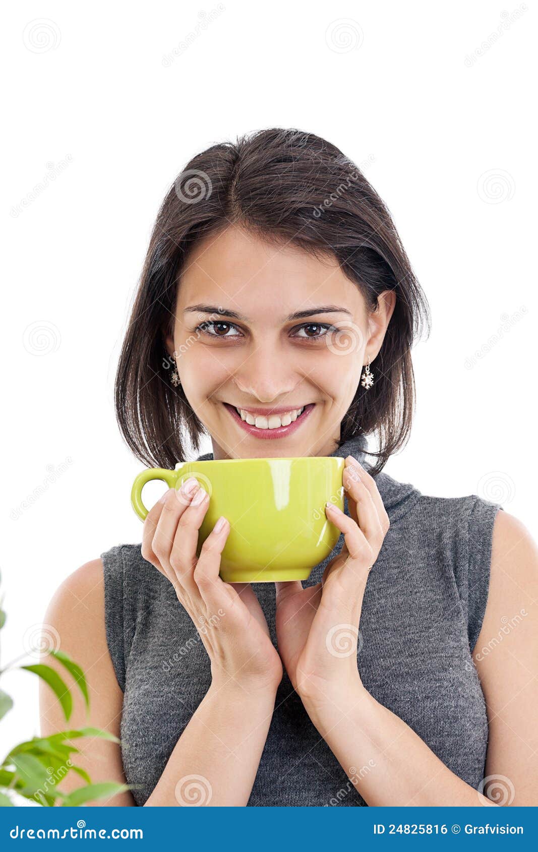 Woman with cup of tea stock photo. Image of cafe, latte - 24825816