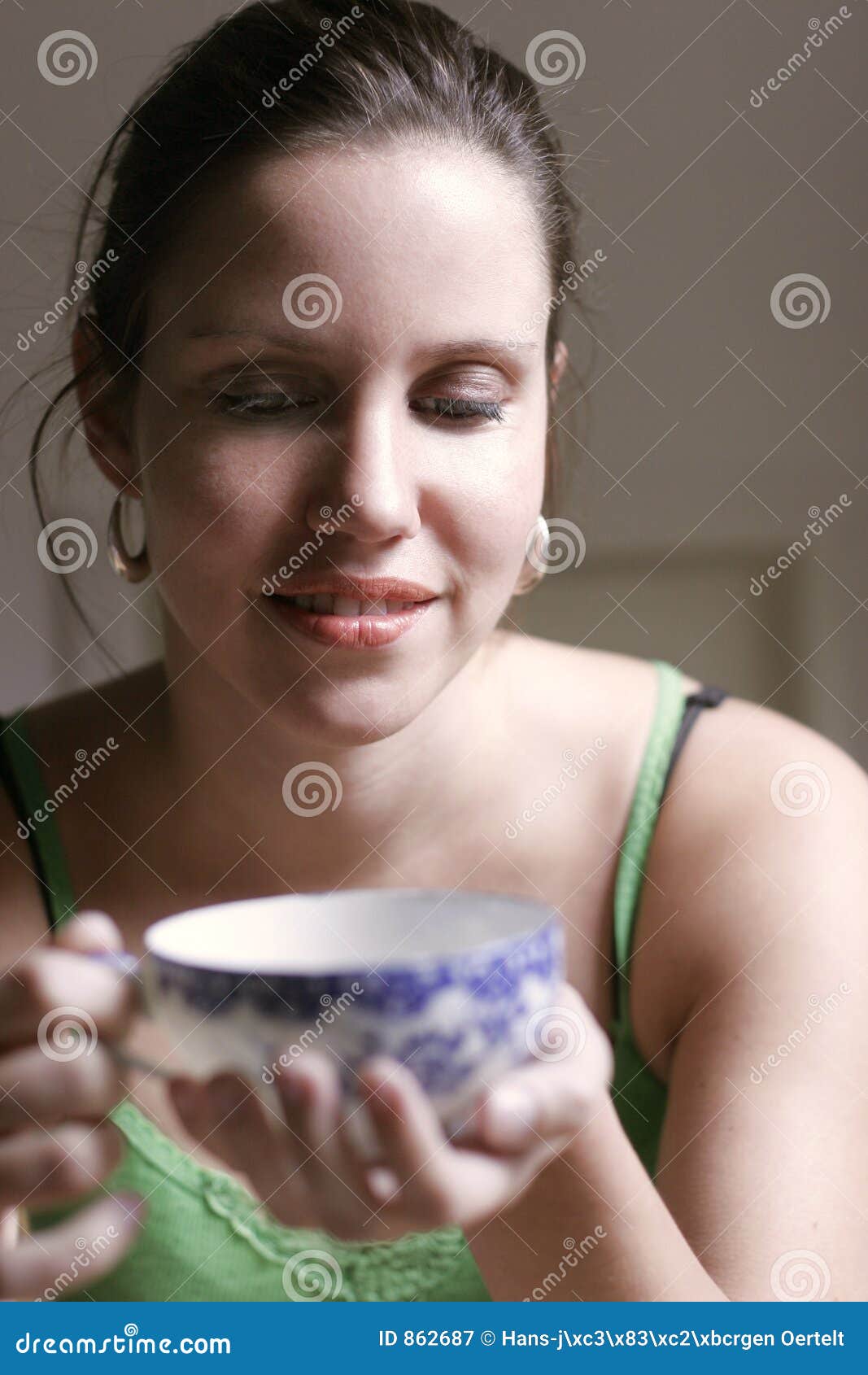 Woman with a cup of tea stock image. Image of portrait - 862687