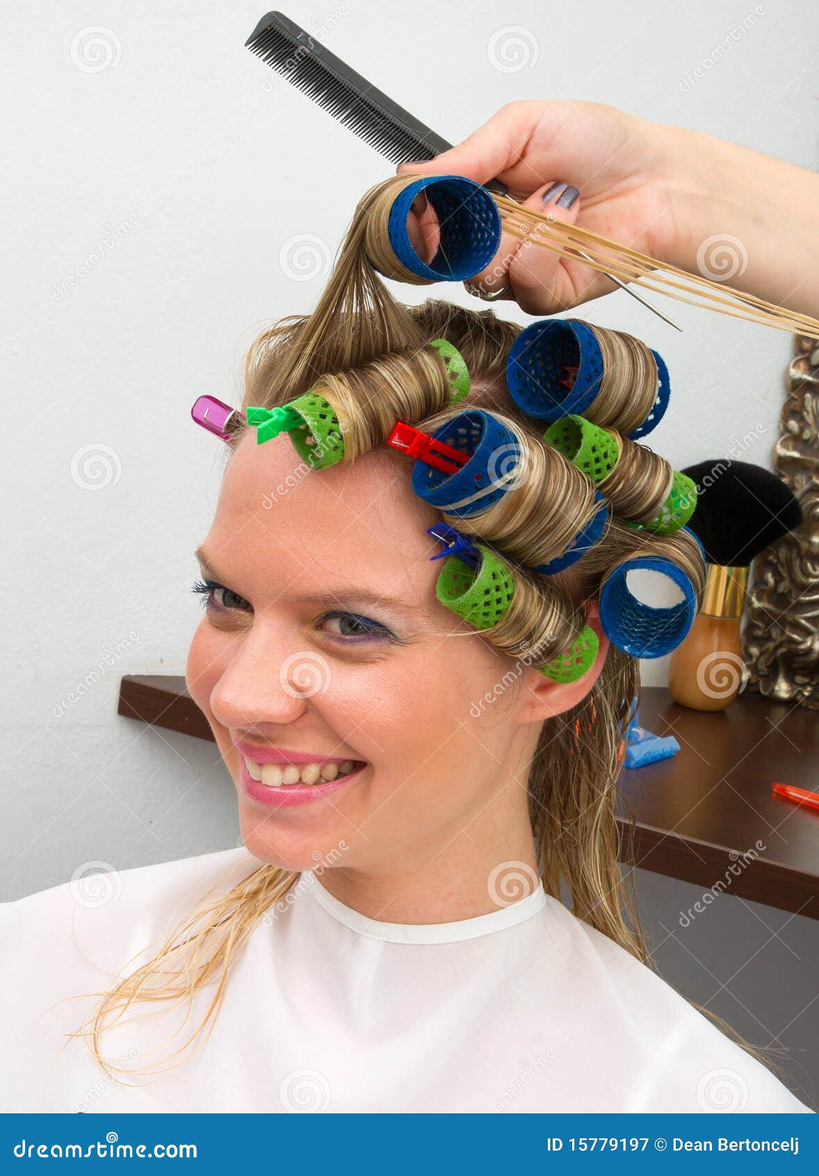 Woman with curlers stock image. Image of caucasian, hair - 15779197