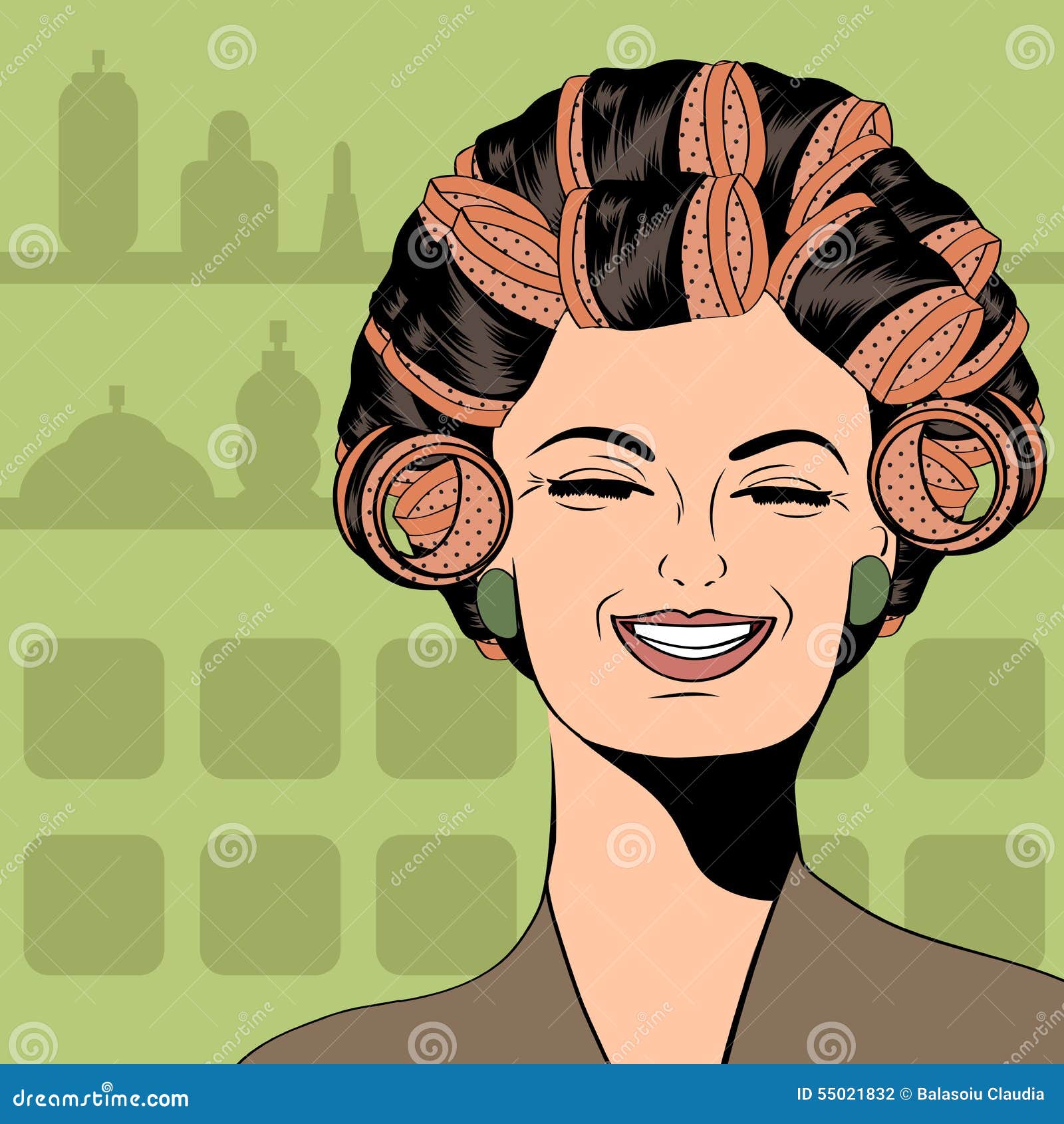 Woman With Curlers On Her Head. Cartoon Vector | CartoonDealer.com ...