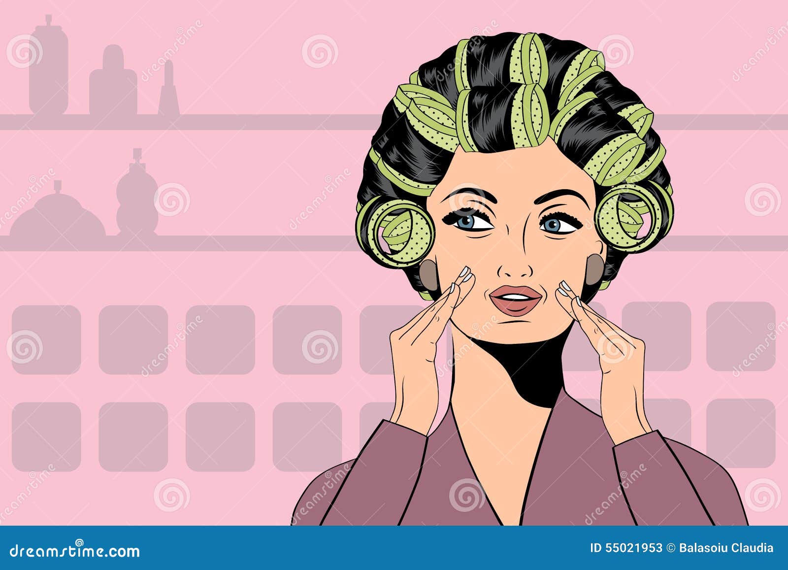 Woman With Curlers On Her Head. Cartoon Vector | CartoonDealer.com ...