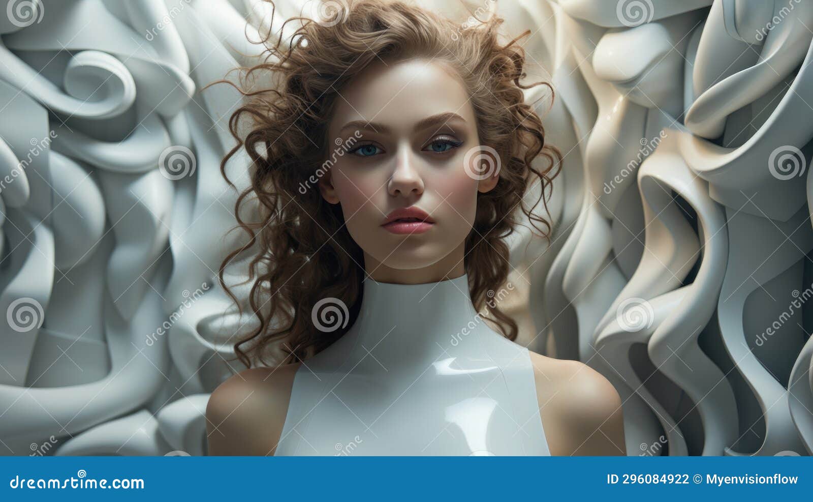 A Woman With Curly Hair Wearing A White Dress Stock Illustration