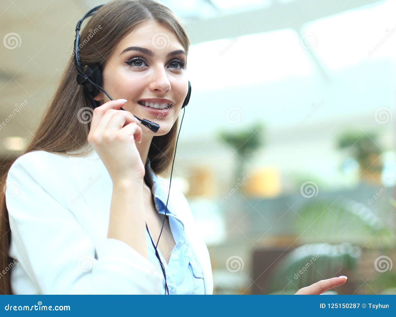 Woman Customer Support Operator with Headset and Smiling. Stock Image ...